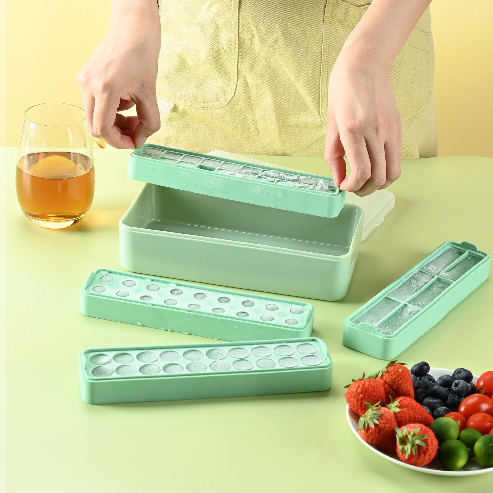 Vrorvz Premium Food Grade Ice Tray Set with Lid Easy Release,Stackable ...