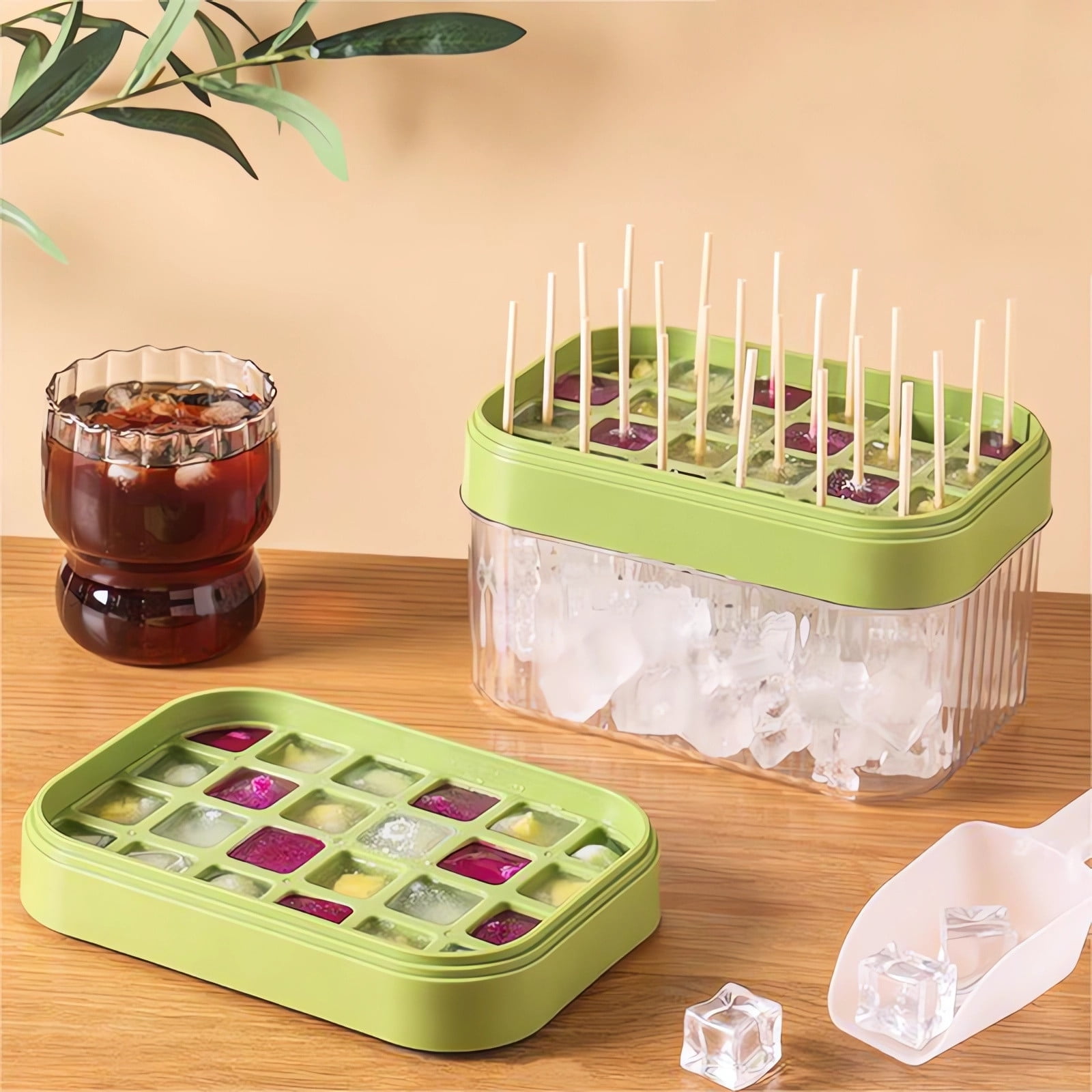 Vrorvz Premium Push Type Ice Tray with Storage Bin and Ice Shovel for ...