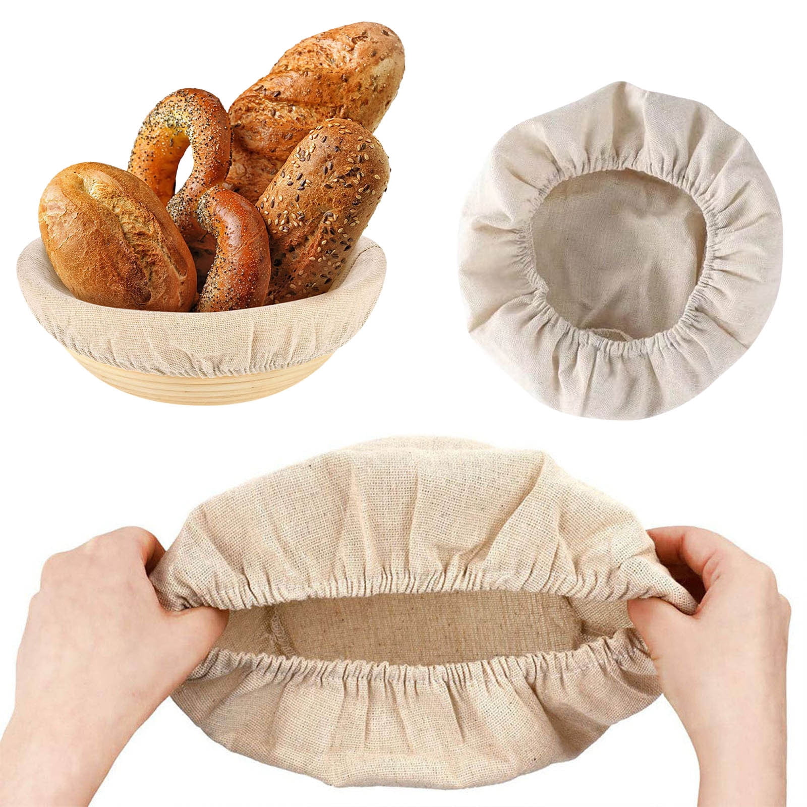 Vrorvz Round Bread Proofing Basket Cover Natural Rattan Banneton ...