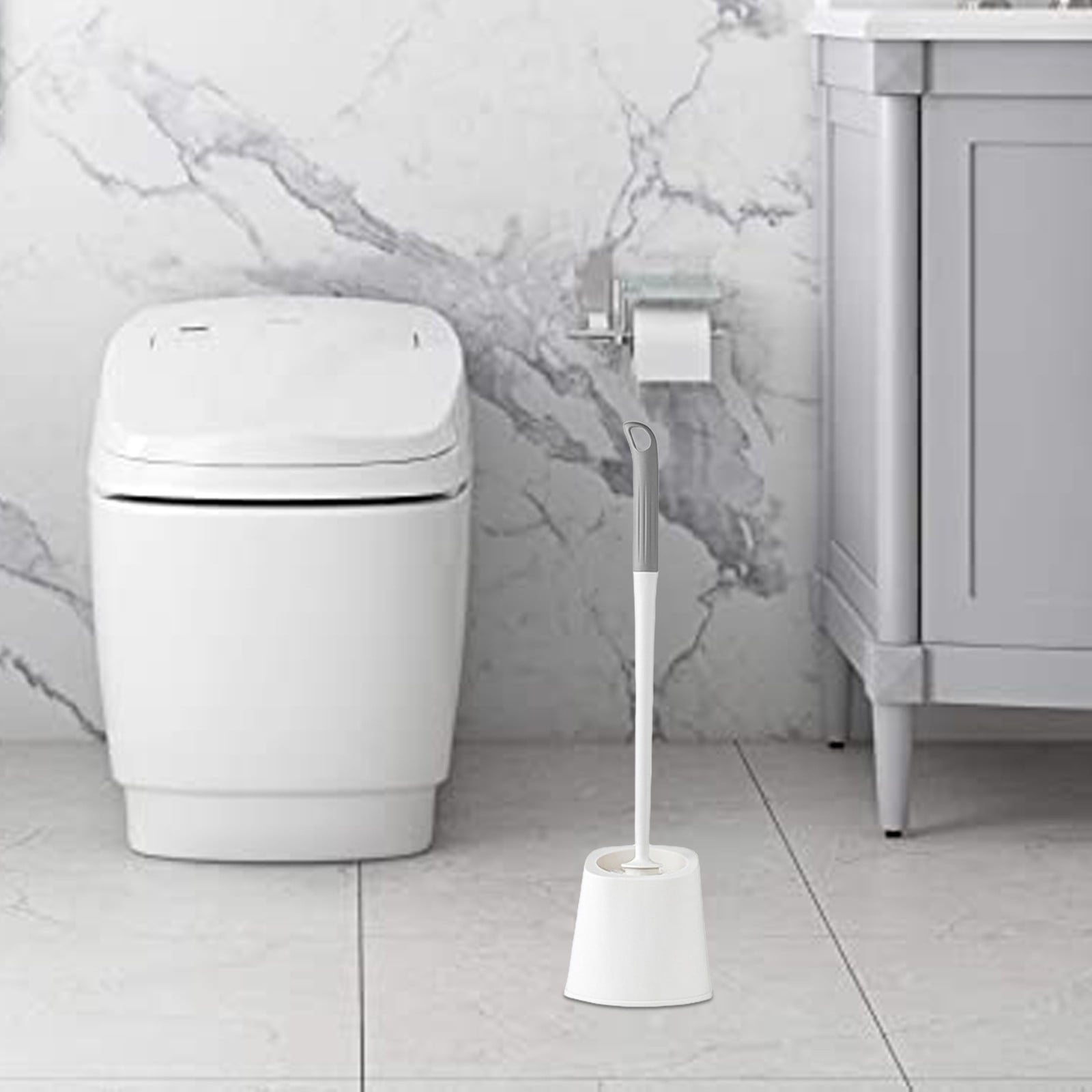 Vrorvz Round Head Toilet Brush with Long Handle and Base for Efficient ...