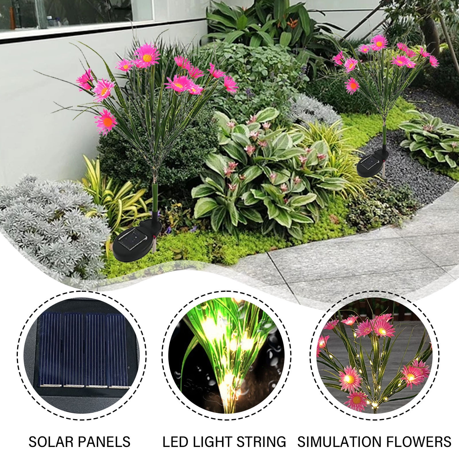 Vrorvz Solar Powered Garden Stake Lights 42 LED Daisies for Outdoor ...