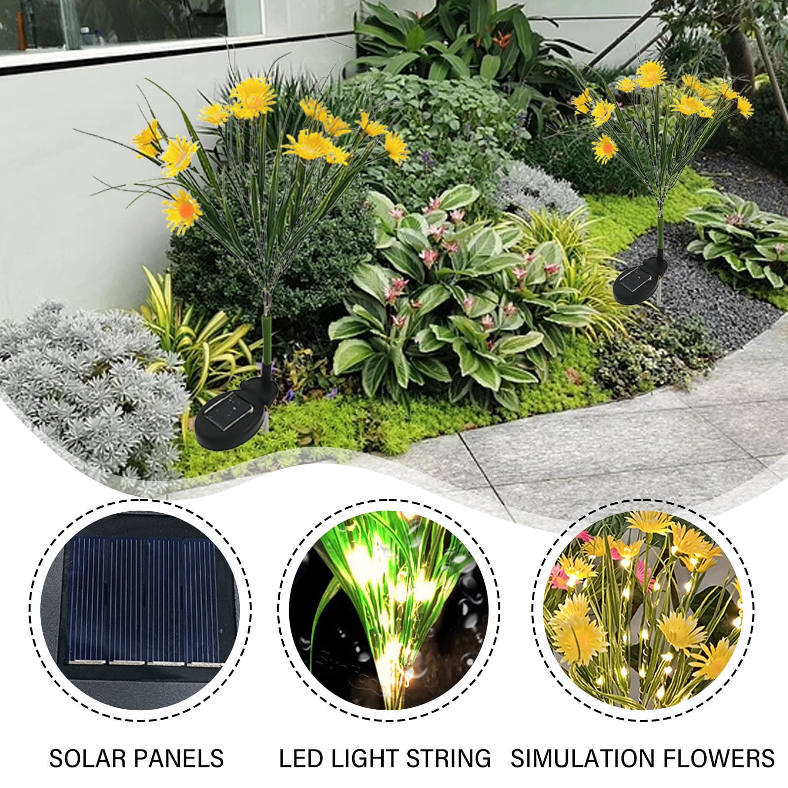 Vrorvz Solar Powered Garden Stake Lights 42 LED Daisies for Outdoor ...