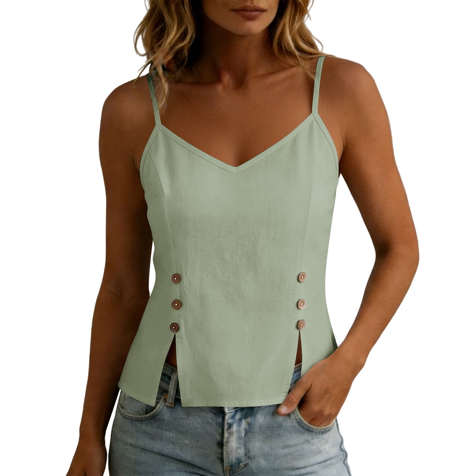 Vrorvz Solid Color Tank Tops Womens Sleeveless Spaghetti Straps ...
