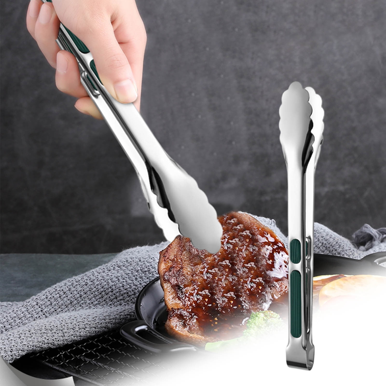 Vrorvz Stainless Steel Grill Tongs with Serrated Edges and Locking ...