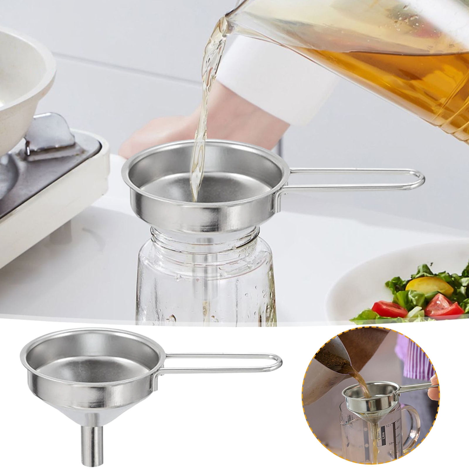 Vrorvz Stainless Steel Kitchen Funnel with Long Handle Food Grade Metal ...