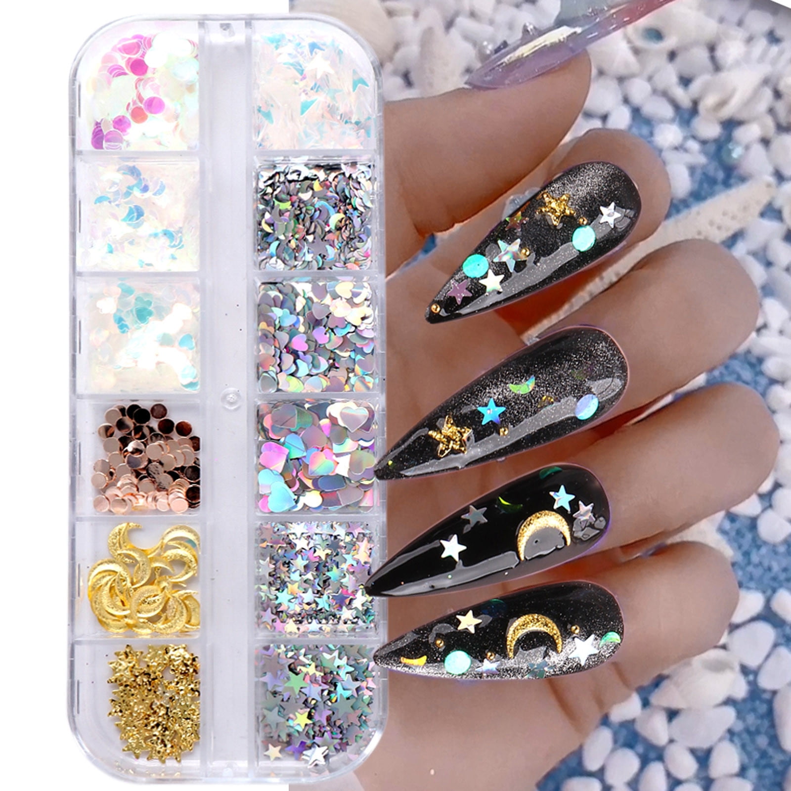Vrorvz Translucent Metallic Nail Art Sequins Kit Easy Application for ...