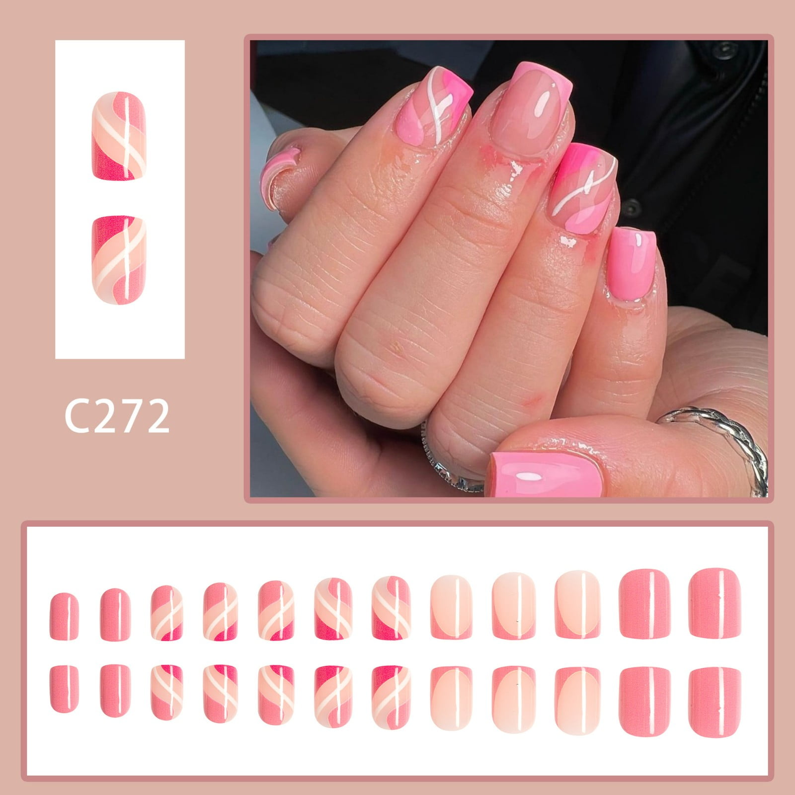 Vrorvz Unique Irregular Striped Nail Art Set 24pcs Easy Application ...