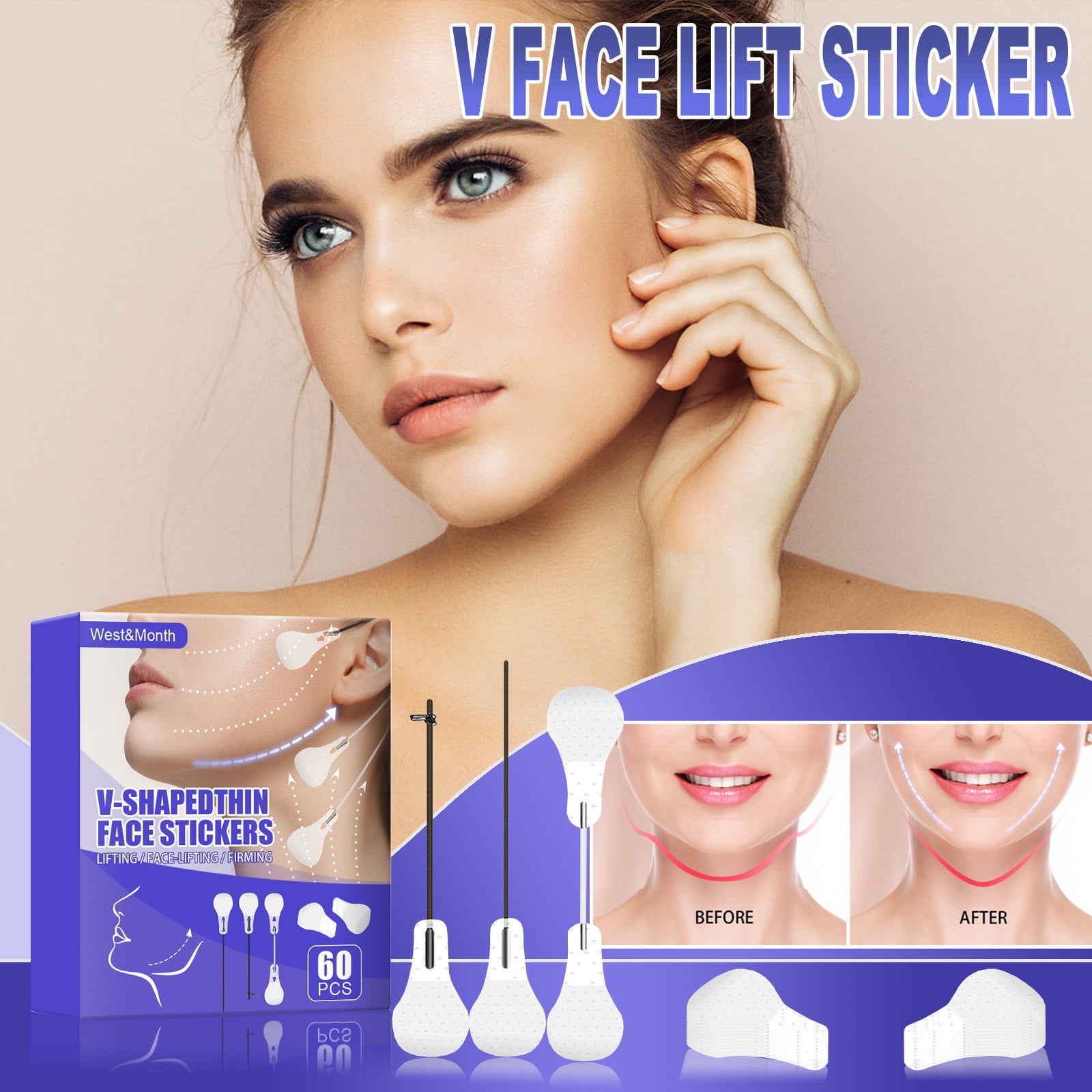 Vrorvz V Shaped Face Lift Patch 60 Pcs Neck Chin Muscle Lift System for ...
