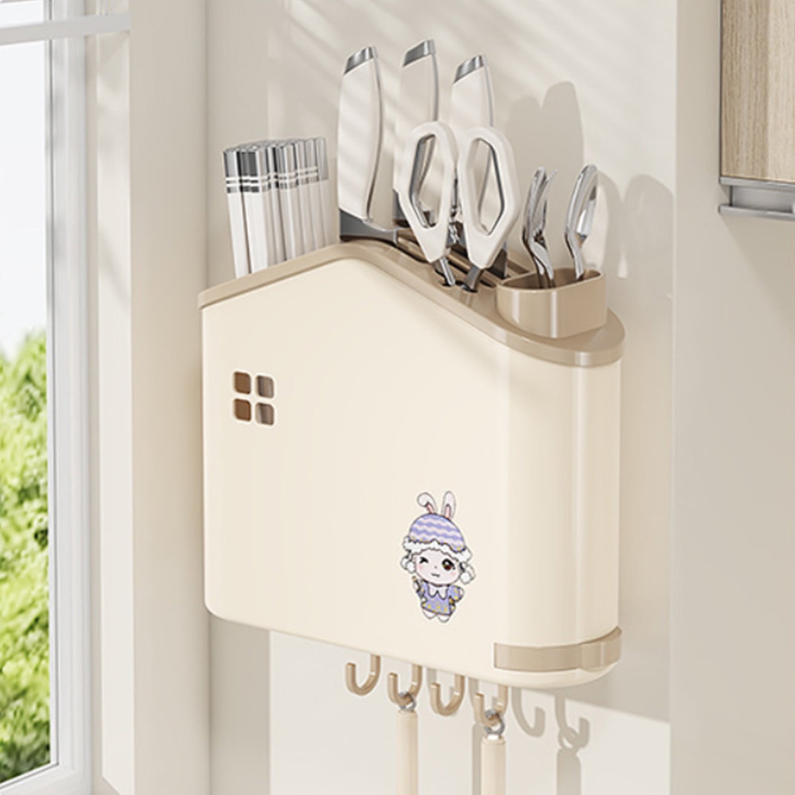 Vrorvz Wall Mounted Kitchen Knife Rack and Multi Function Shelf with No ...