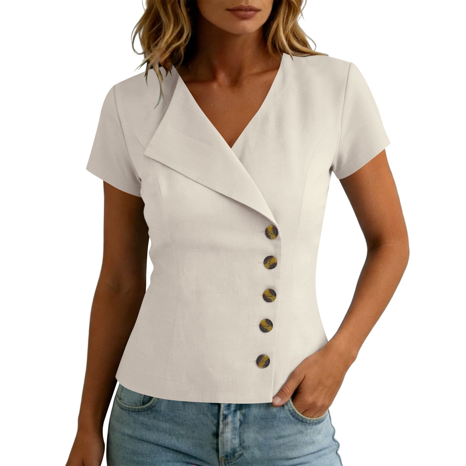 Vrorvz Women's Button Tank Tops Solid Color Sleeveless Basic Tee Summer ...