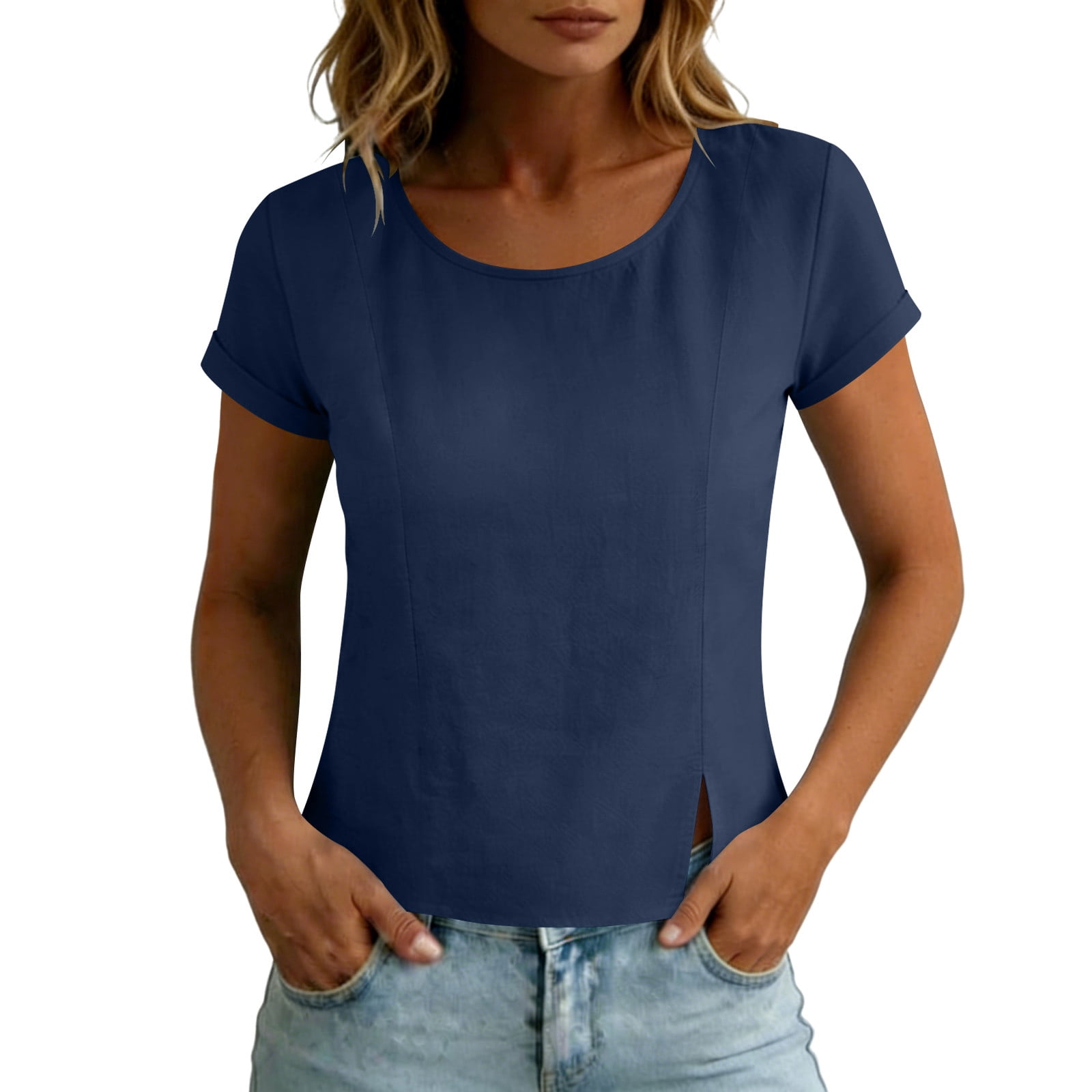 Vrorvz Women's Button Tank Tops Solid Color Sleeveless Basic Tee Summer ...