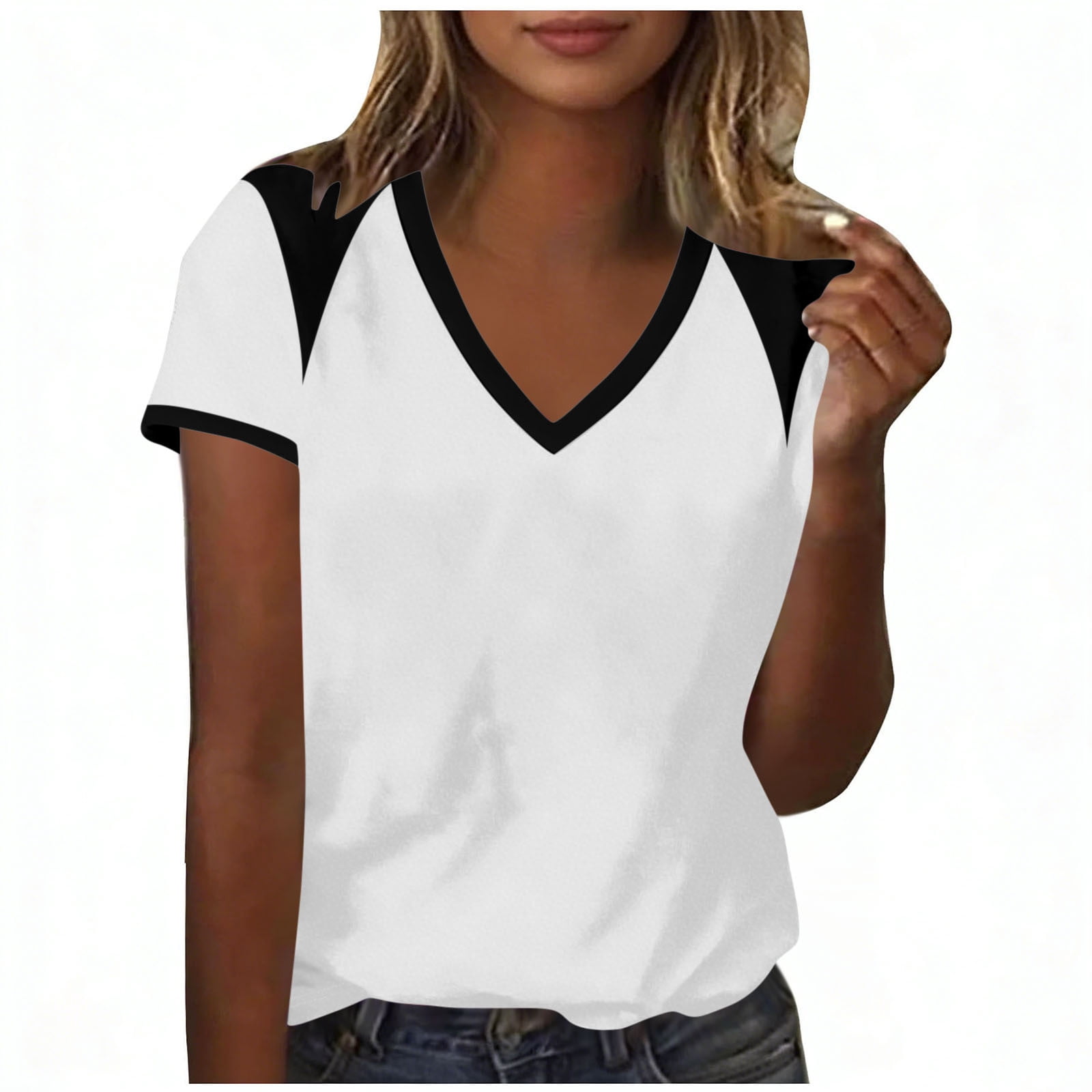 Vrorvz Women's Fashion Blouses Short Sleeve V Neck Tee Summer Business ...