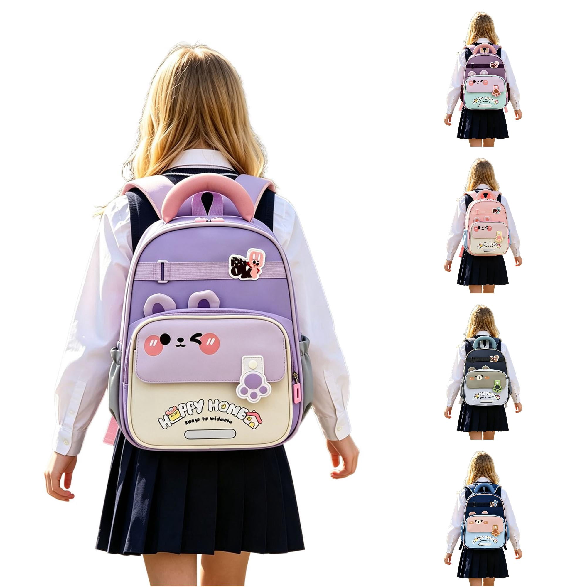 Vrotazzy Lightweight Students Cartoon Bunny Bear Patchwork Rucksack ...