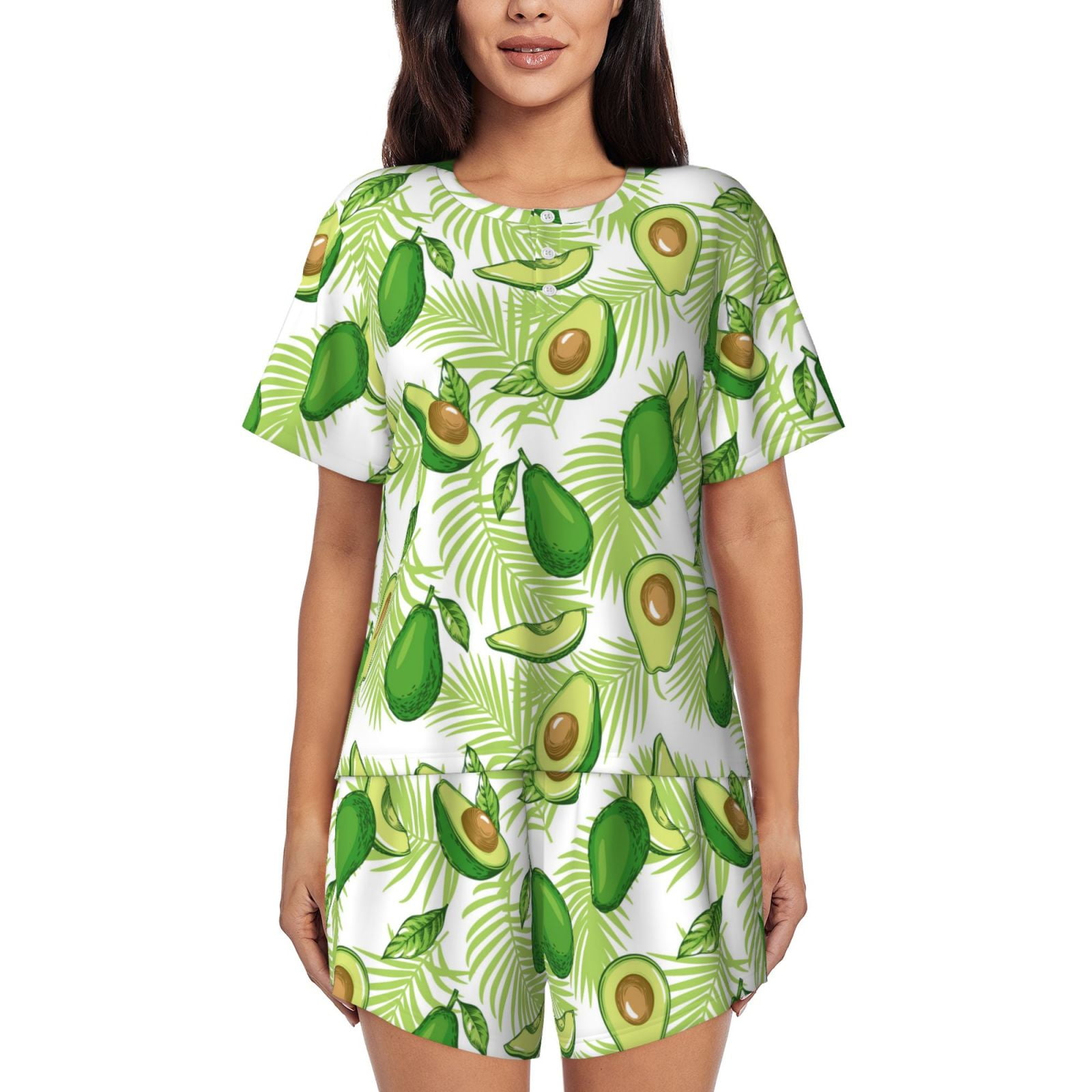 Vsdghe Avocado And Tropical Palm Leaves Pattern Women's Pajama Set ...