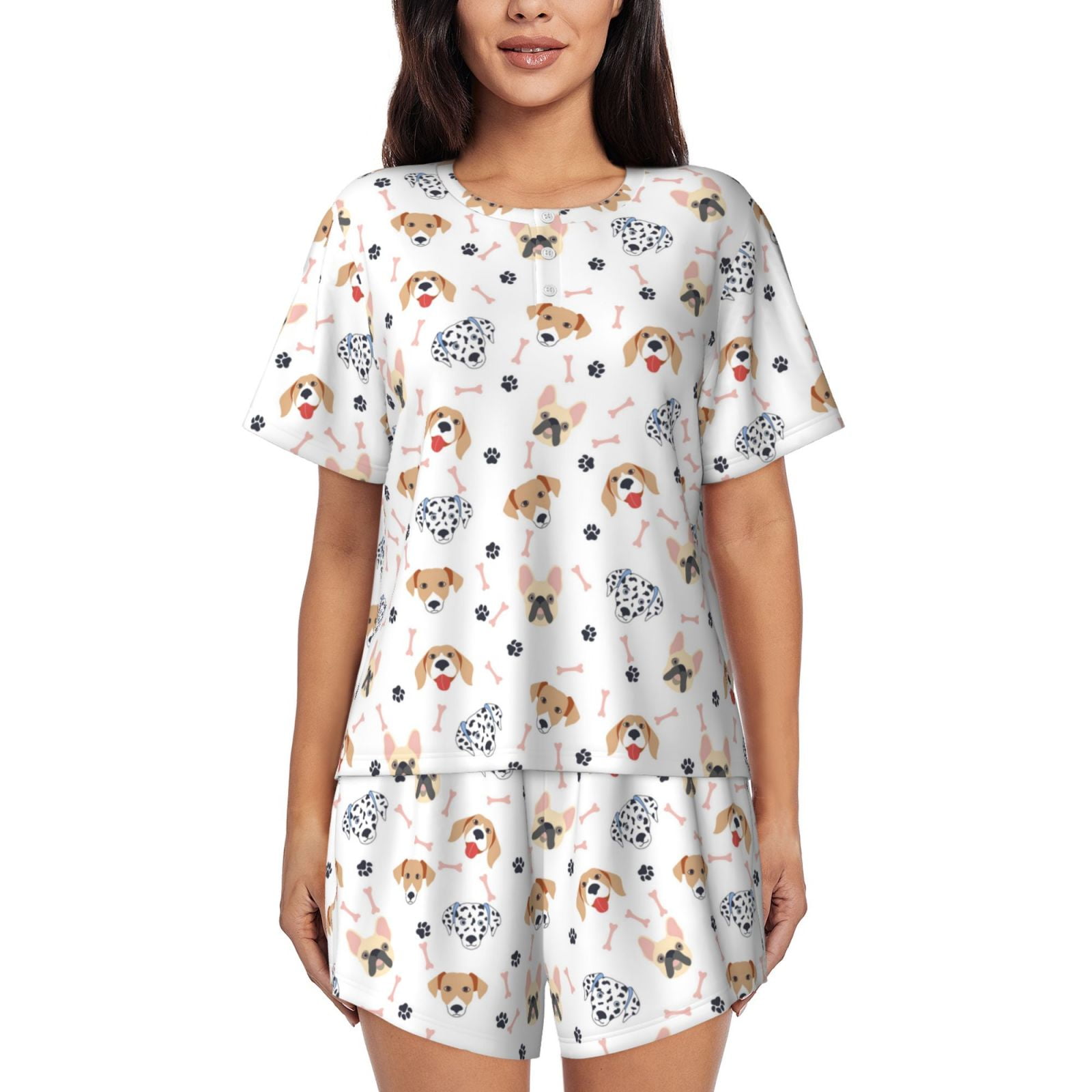 Vsdghe Cute Cartoon Dogs Pattern Women's Pajama Set,Short Sleeve ...