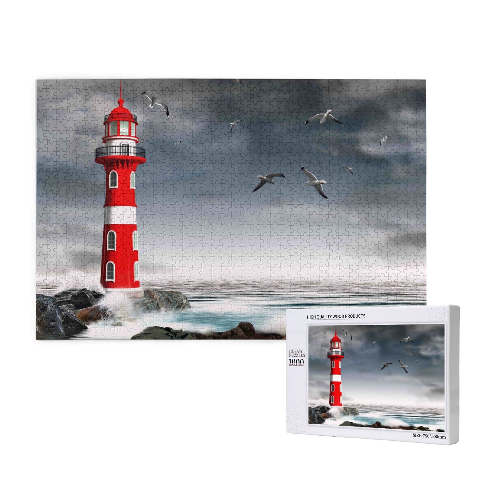 Vsdgher 3d Lighthouse in the Surf Customized Picture Puzzles 1000 ...