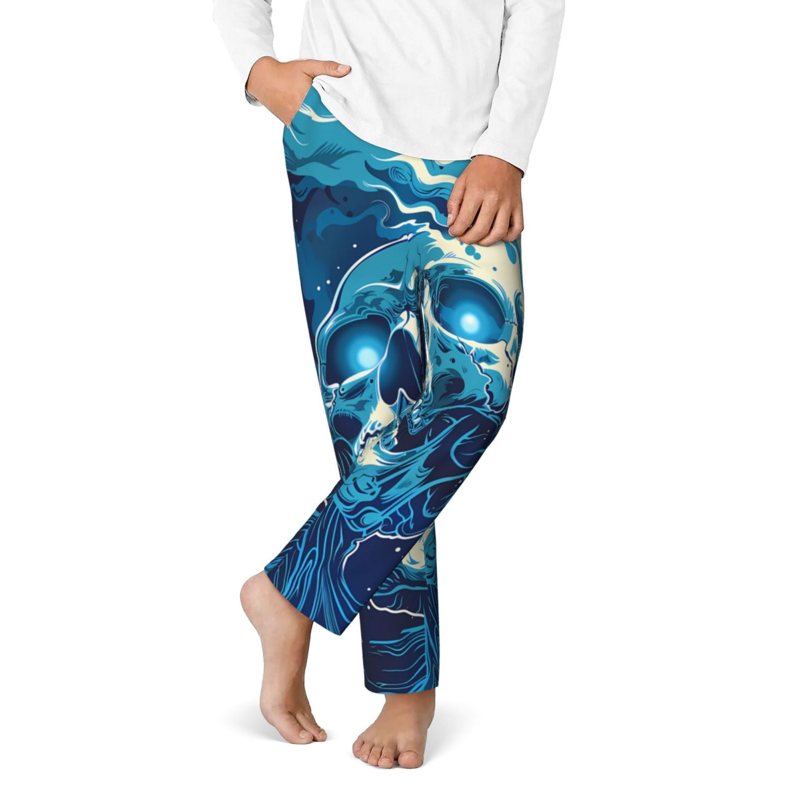 Vsdgher Abstract Blue Skull Print Kids Pajama Pants,Long Sleep Plaid ...