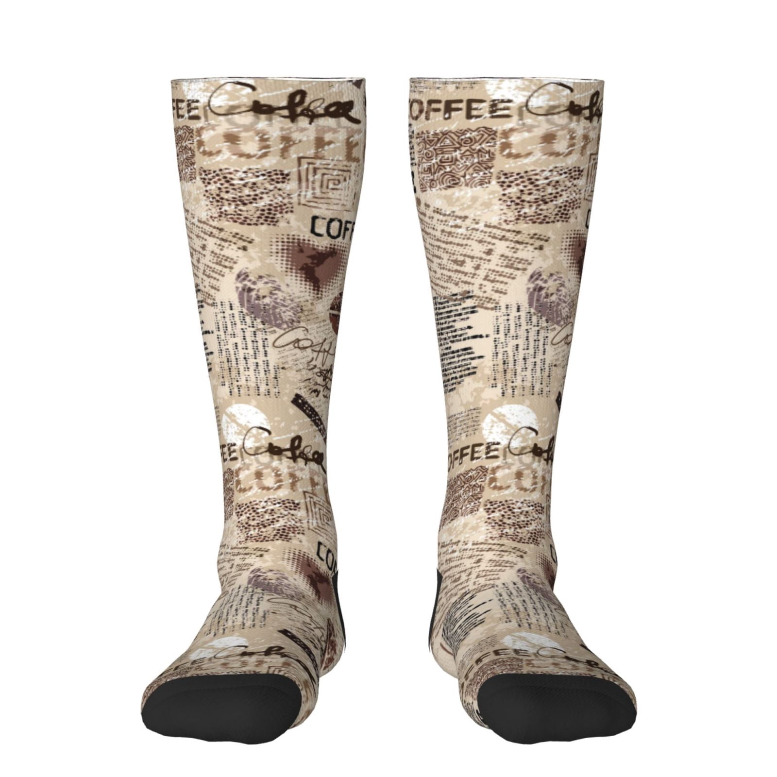 Vsdgher Abstract Coffee Pattern With Letters Print Thigh High Socks ...