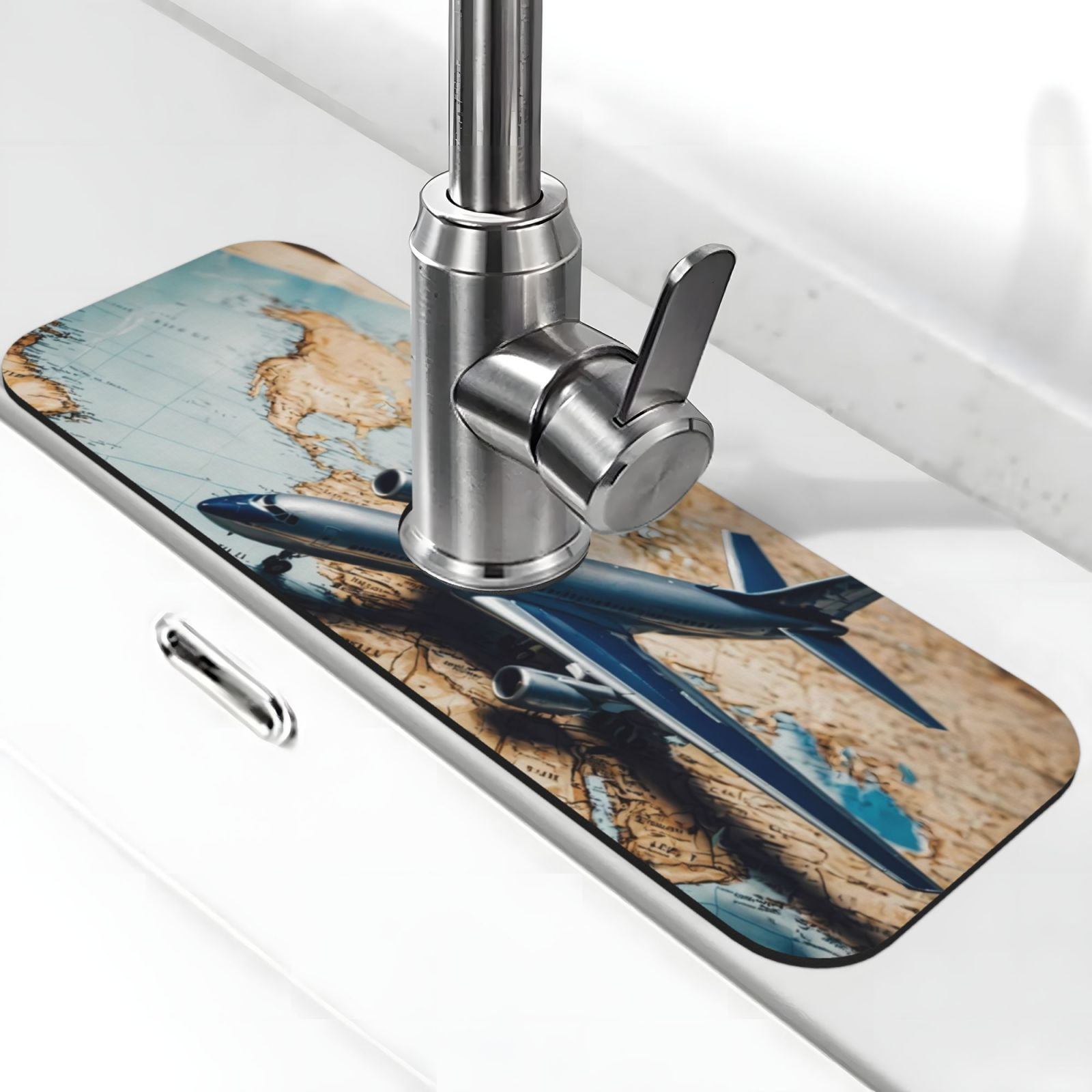 Vsdgher Airplane World Map Adventure Kitchen Sink Splash Guard Faucet ...
