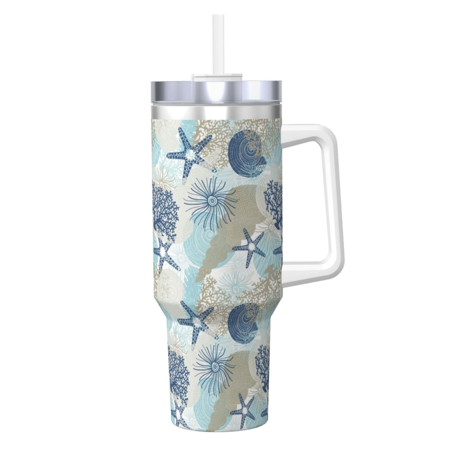 Vsdgher Algae Corals and Seashells Pattern 40 oz Tumbler with Handle ...