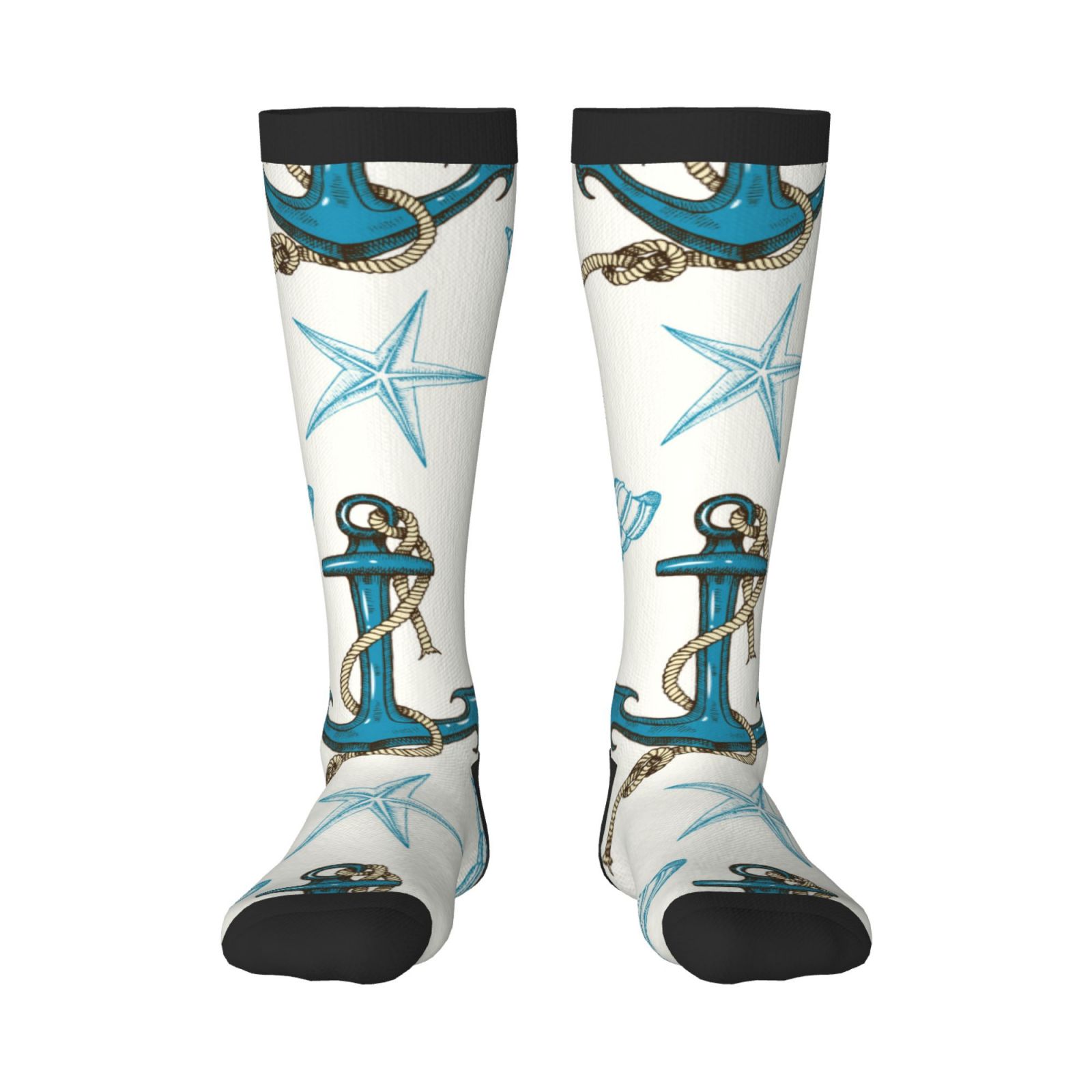Vsdgher Anchors And Shells Print Thigh High Socks Extra Long Stretchy ...