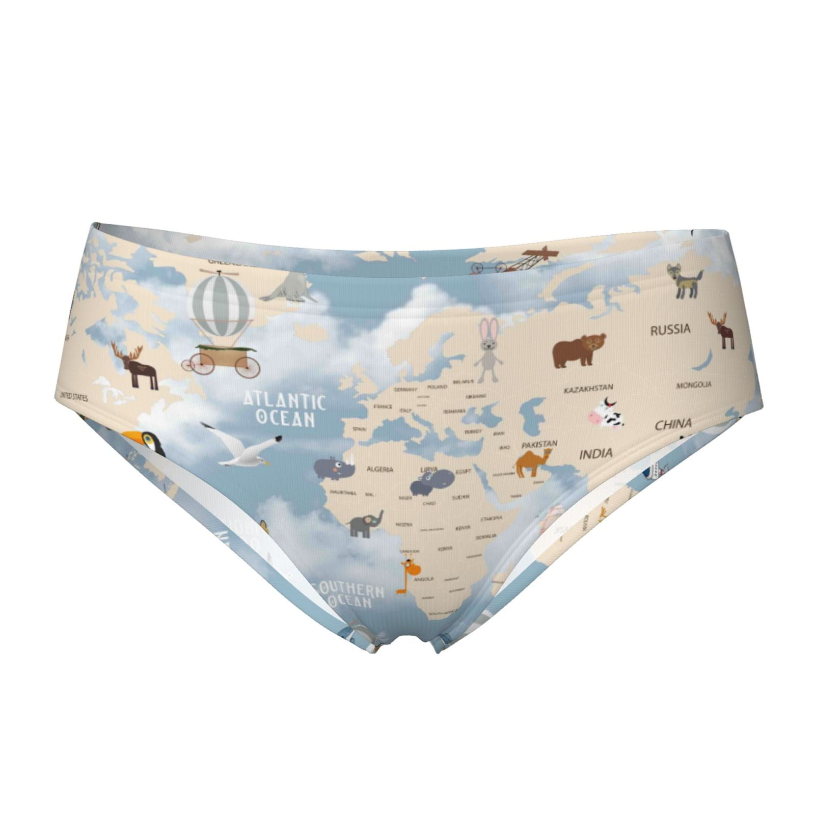 Vsdgher Animals Travel World Map Pattern Women's Underwear Low Waisted ...