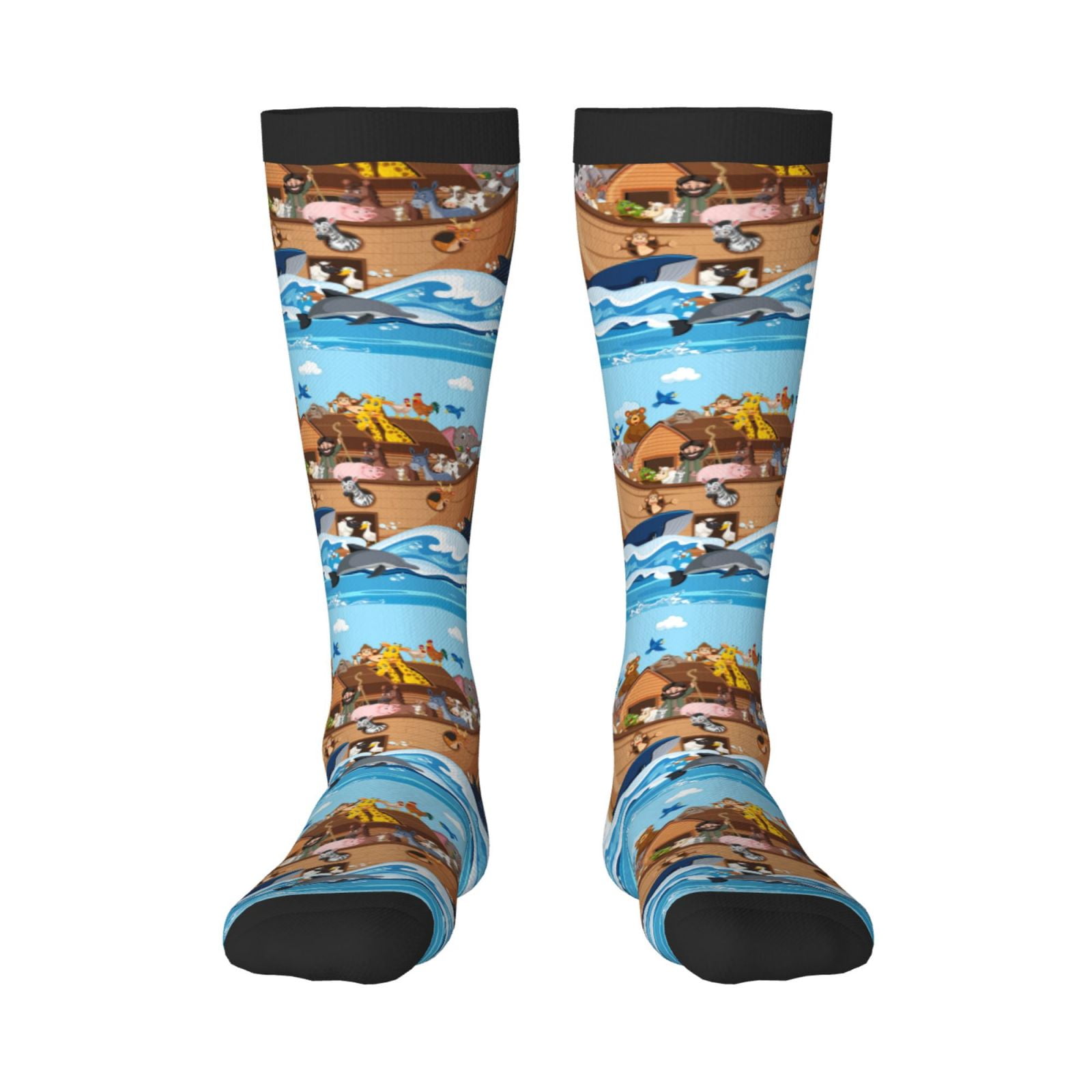 Vsdgher Animals on Noah's Ark Floating Print Thigh High Socks Extra Long Stretchy Sock Women ...