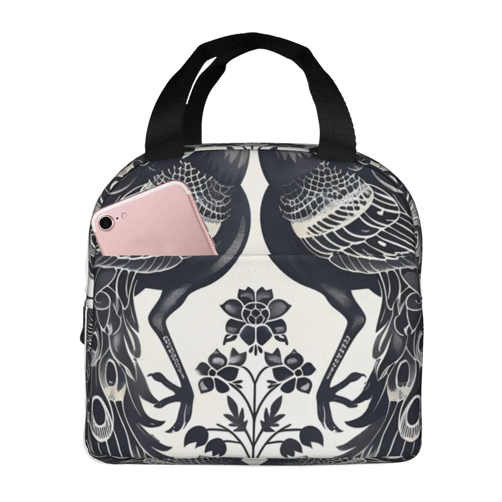 Vsdgher Artistic Black White Peacocks Lunch Bag, Lunch Box for Women ...
