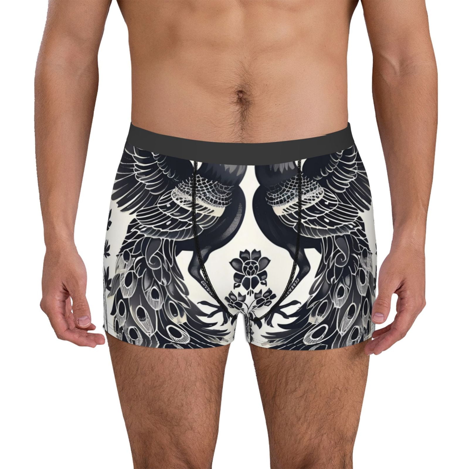 Vsdgher Artistic Black White Peacocks Pattern Men's Boxer Brief Underwear,Soft Funny Underwear ...