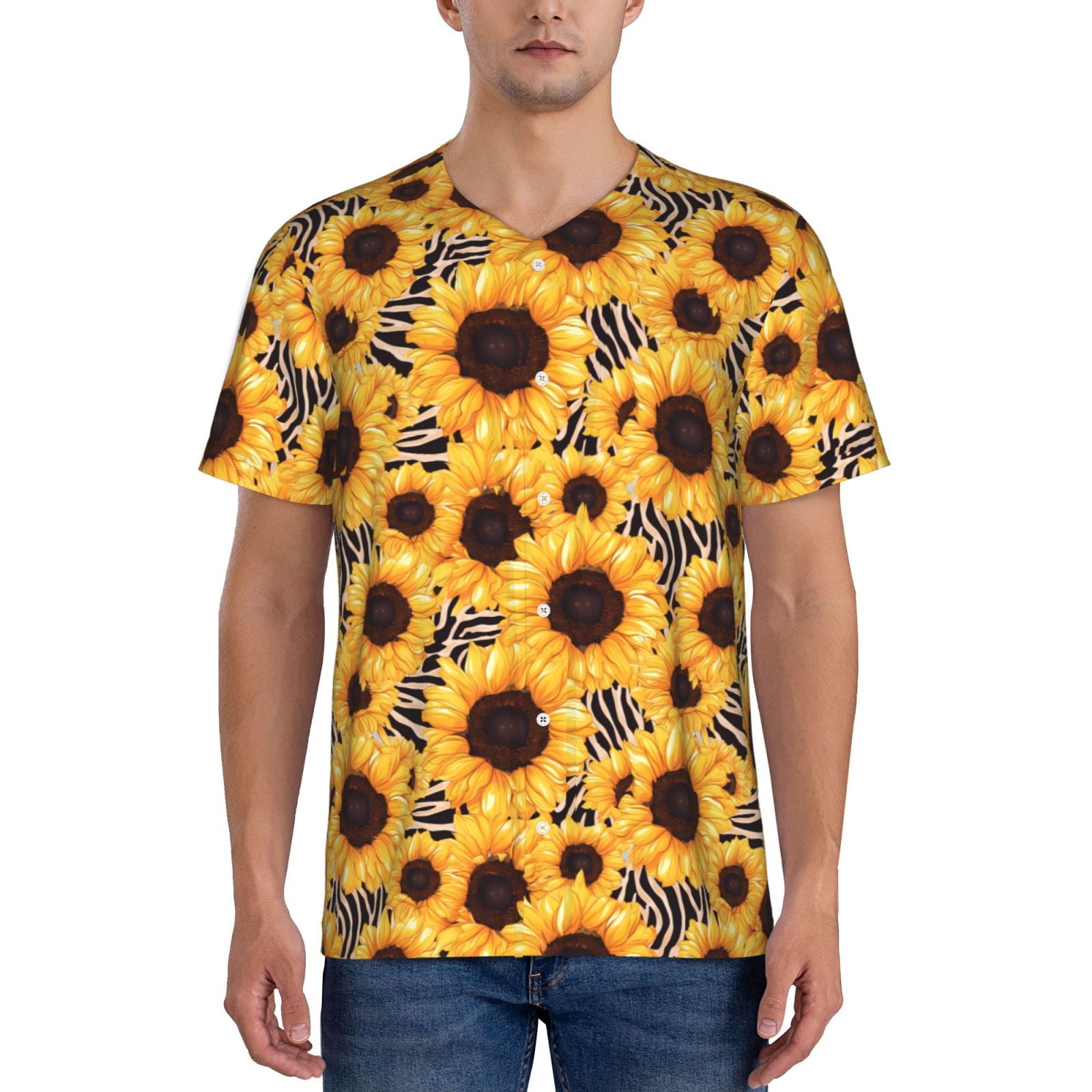 Vsdgher Artistic Zebra Print Sunflower Mens T-Shirts Baseball Vintage Fashionable Lightweight ...
