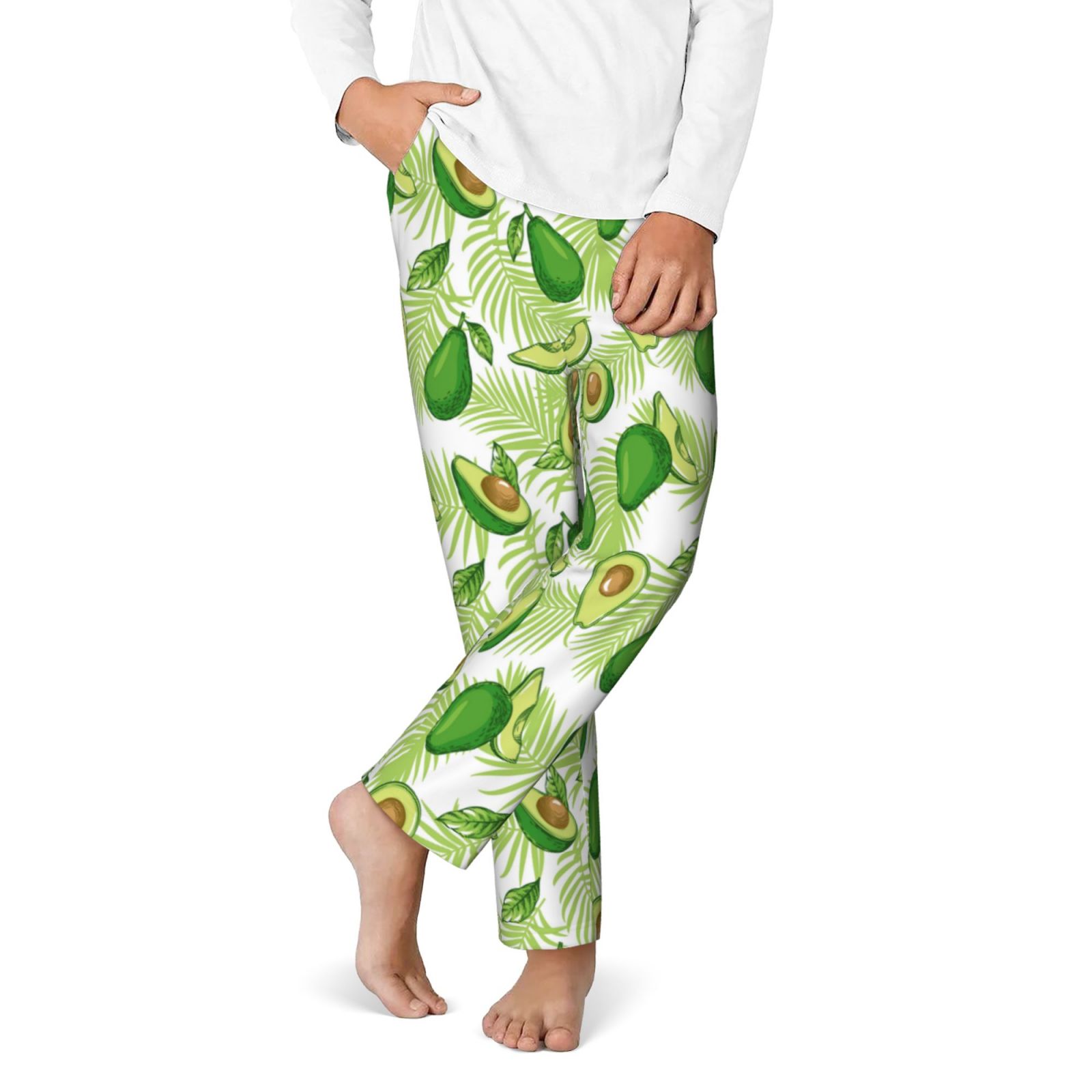Vsdgher Avocado And Tropical Palm Leaves Print Kids Pajama Pants,Long Sleep Plaid Pants Soft ...