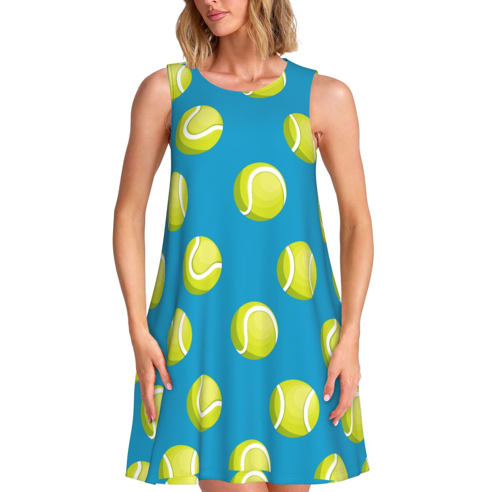 Vsdgher Ball Tennis Print Summer Dresses for Women Casual U Neck Beach ...