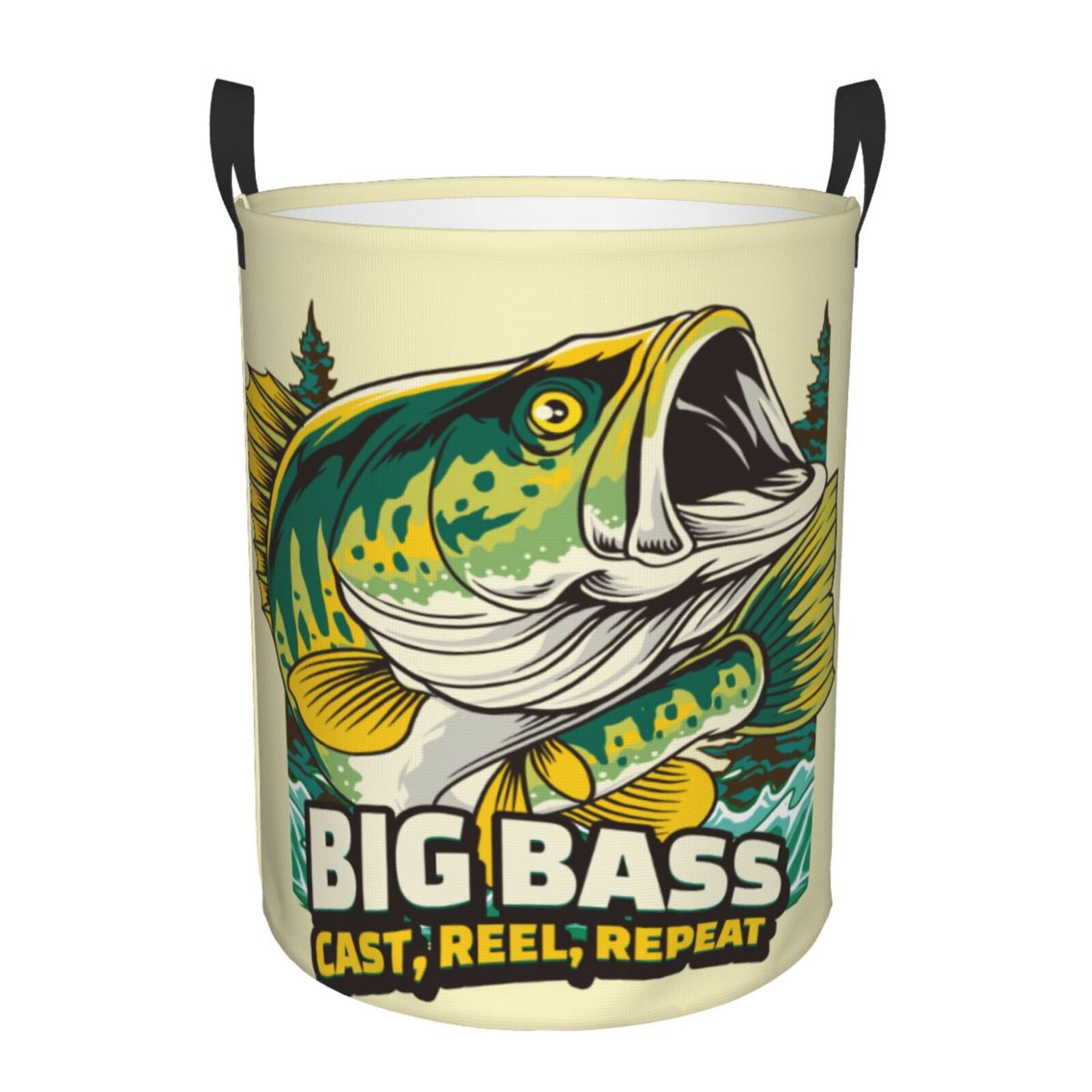 Vsdgher Bass Fish and Water Waterproof Round Large Laundry Basket -Toy ...