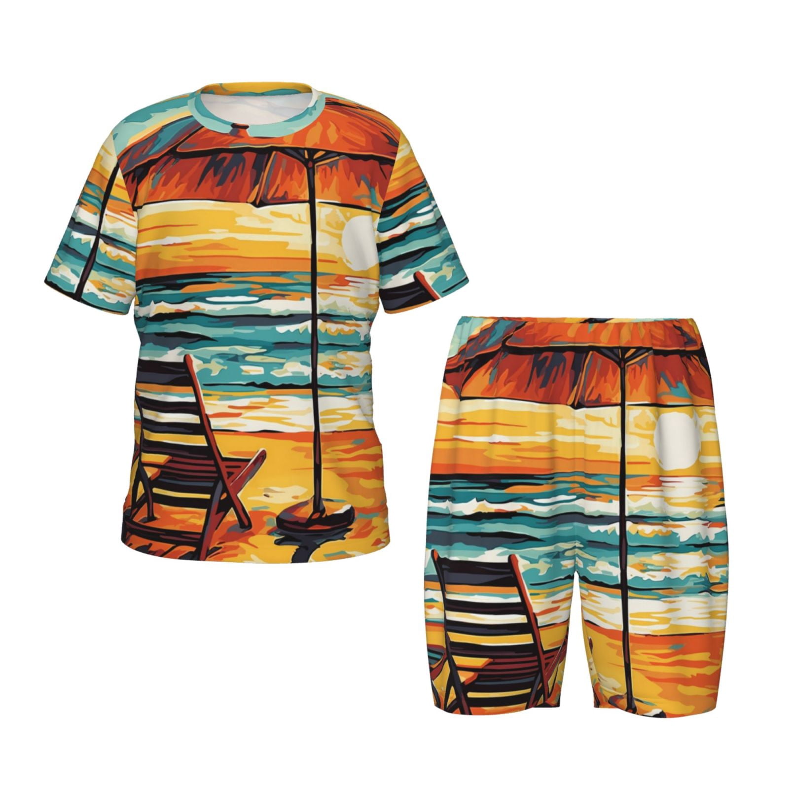 Vsdgher Beach Umbrella Sunset for Kids Short Sleeve Pajamas Kids Summer ...