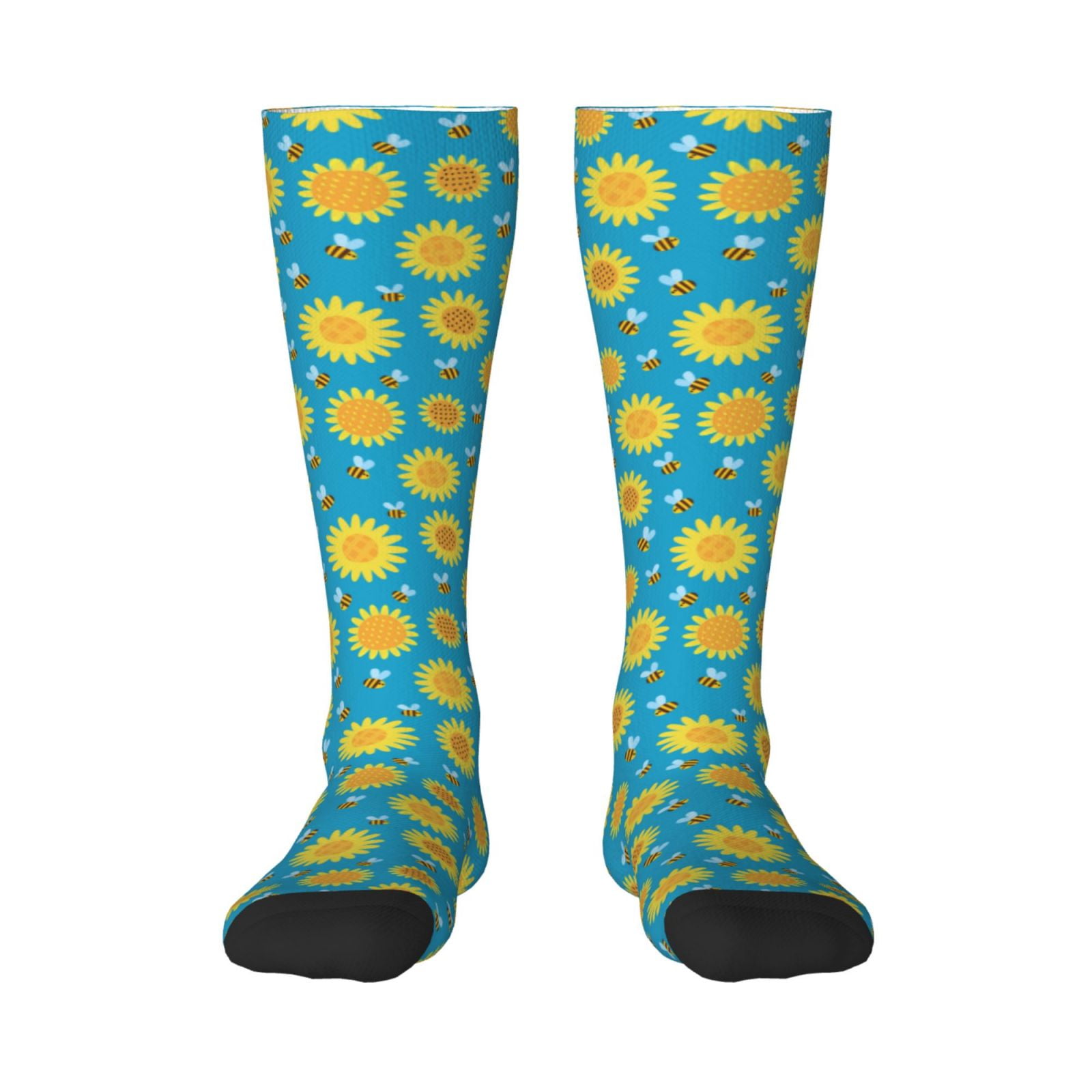 Vsdgher Bee Sunflower Print Thigh High Socks Extra Long Stretchy Sock ...