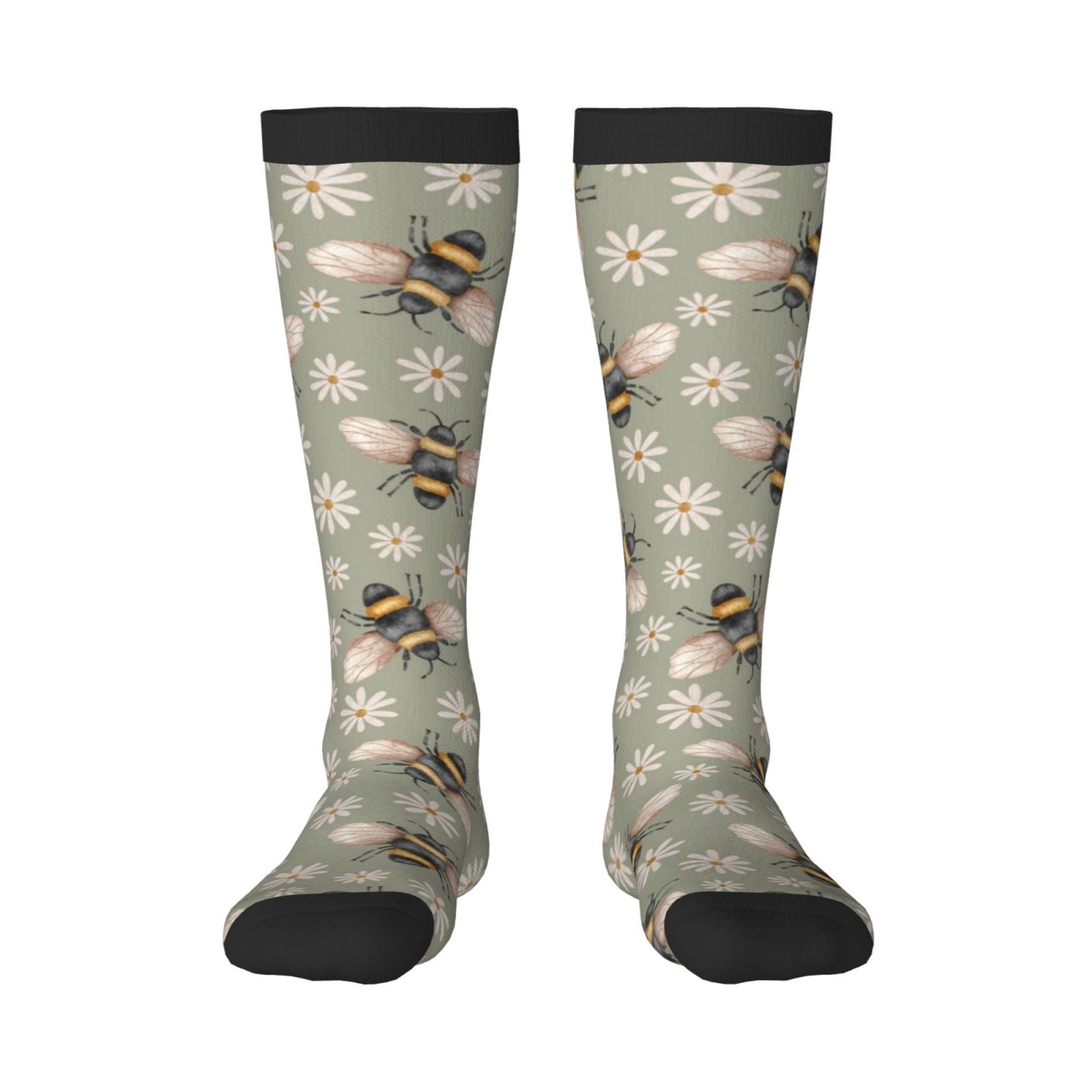Vsdgher Bees And Chamomile Print Thigh High Socks Extra Long Stretchy ...