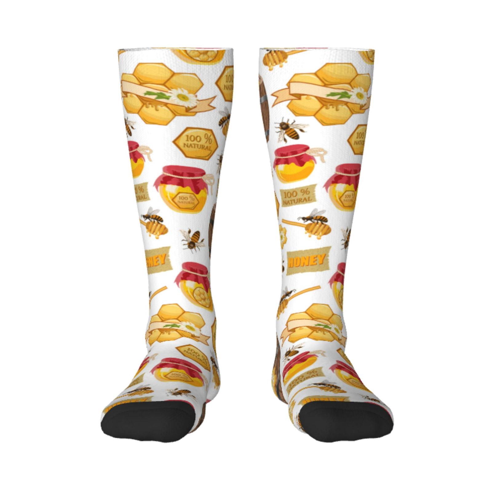 Vsdgher Bees And Honey Print Thigh High Socks Extra Long Stretchy Sock ...
