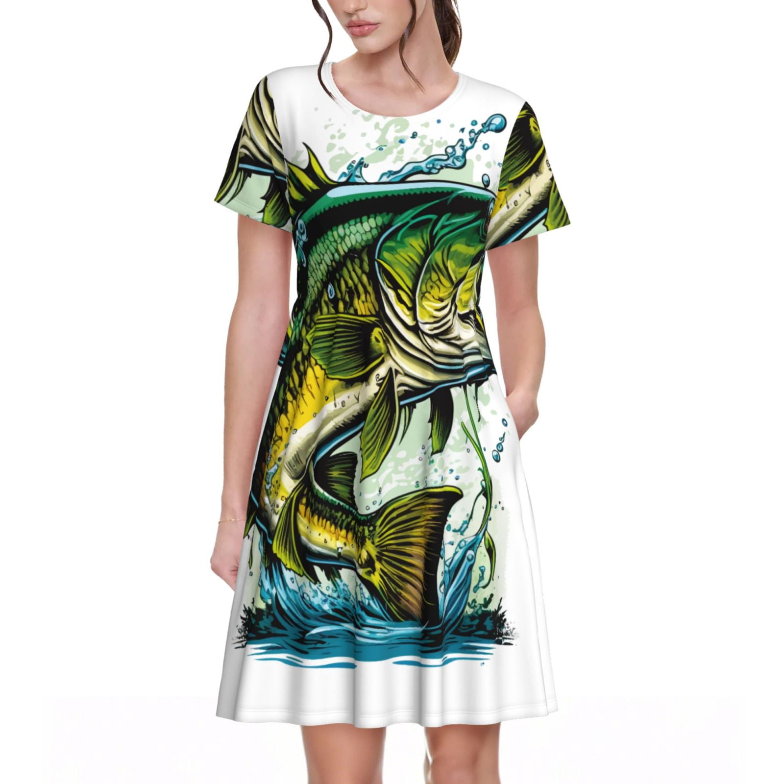 Vsdgher Big bass fish for Womens Summer 2025 Casual Midi Maxi Dresses ...