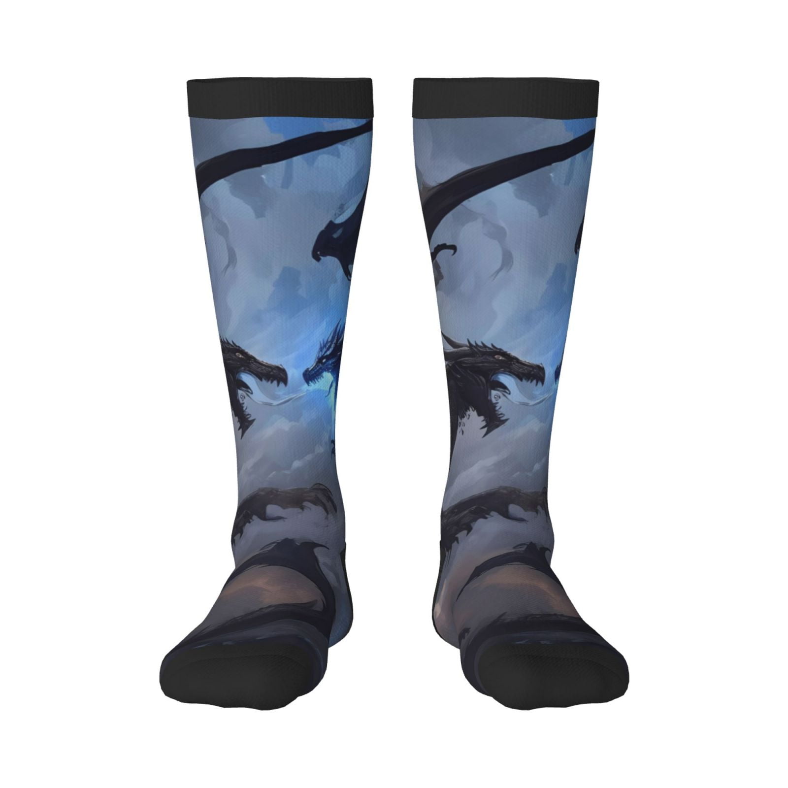Vsdgher Black And Blue Lightning Dragon Print Thigh High Socks Extra Long Stretchy Sock Women ...