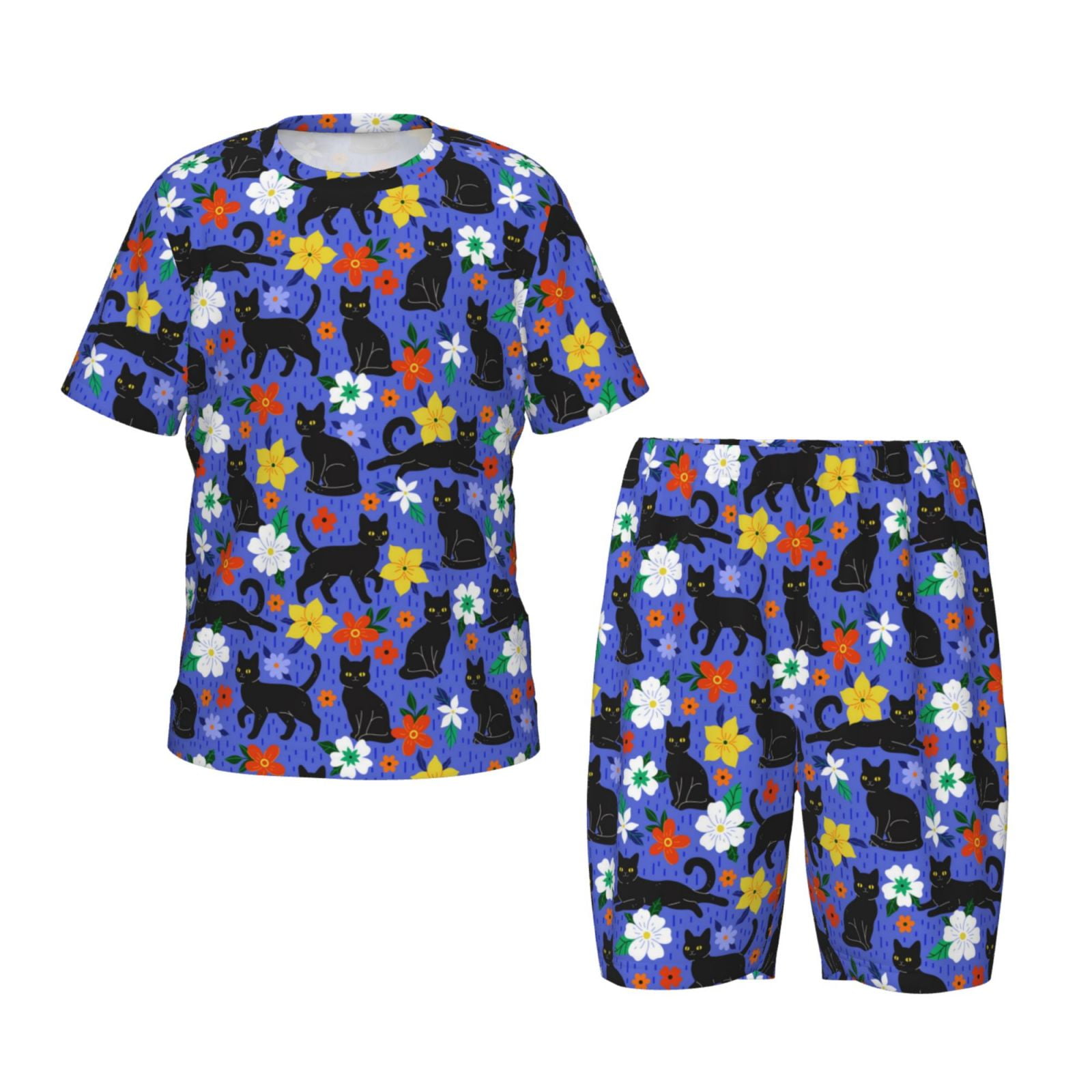 Vsdgher Black Cats And Flowers for Kids Short Sleeve Pajamas Kids ...