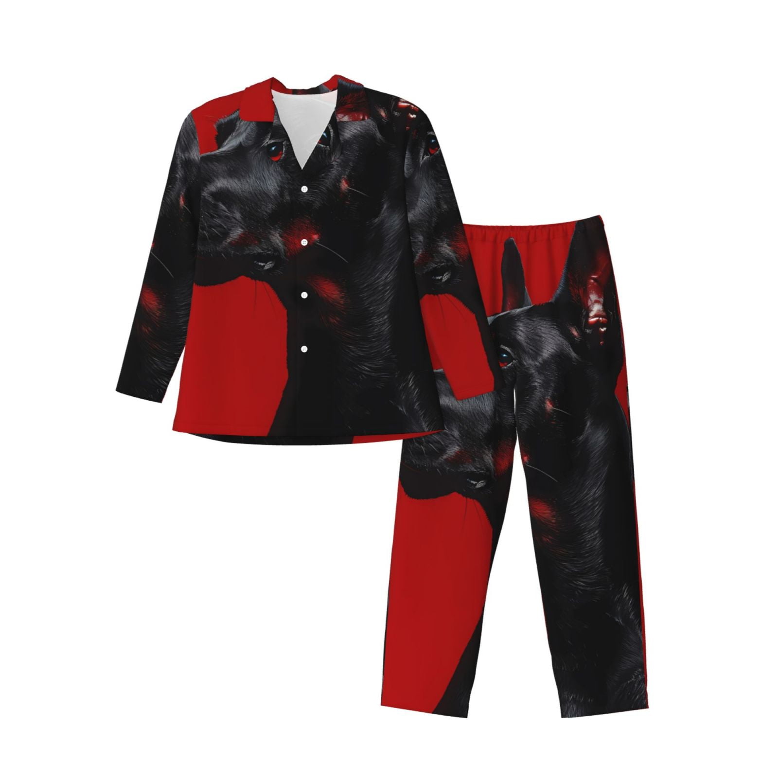 Vsdgher Black Dog Red Background Mens Pajama Set, Soft Warm Long Sleeve ...