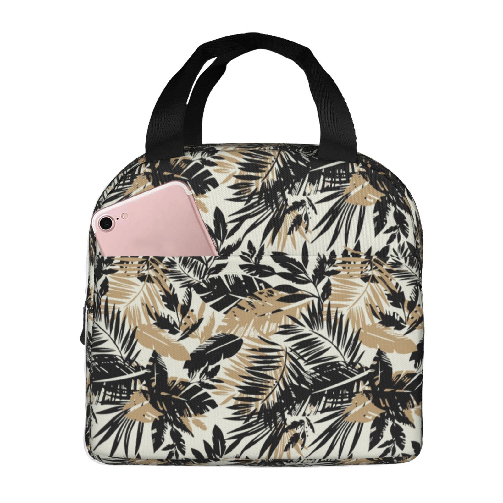 Vsdgher Black Palm Leaves Lunch Bag, Lunch Box for Women Adult Men ...