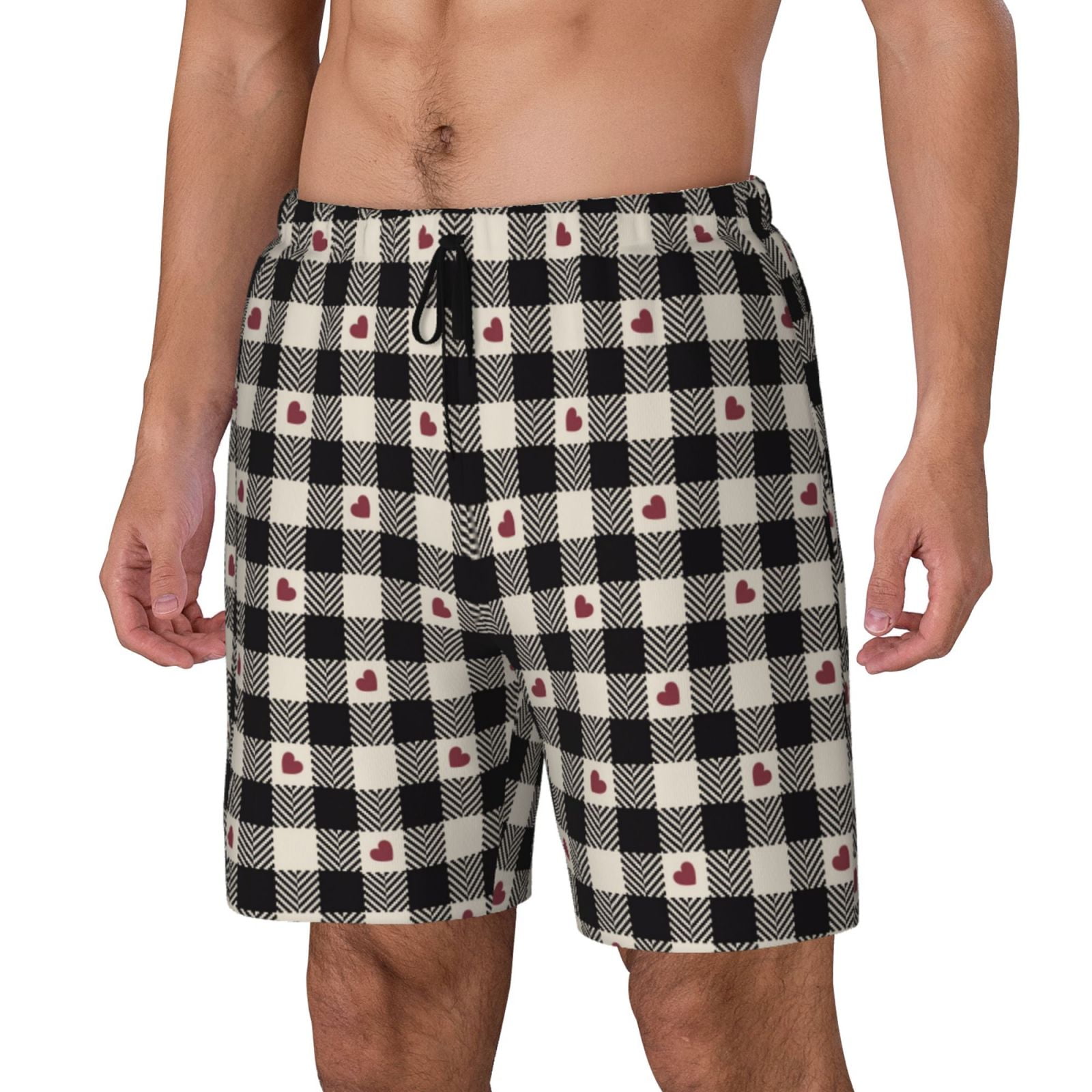 Vsdgher Black Plaid Heart for Mens Swim Trunks with Compression Liner ...