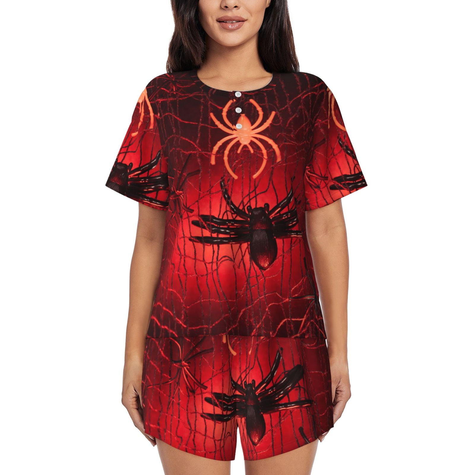 Vsdgher Black Spider Web With Spiders Pattern Womens Pajamas 2 Piece ...