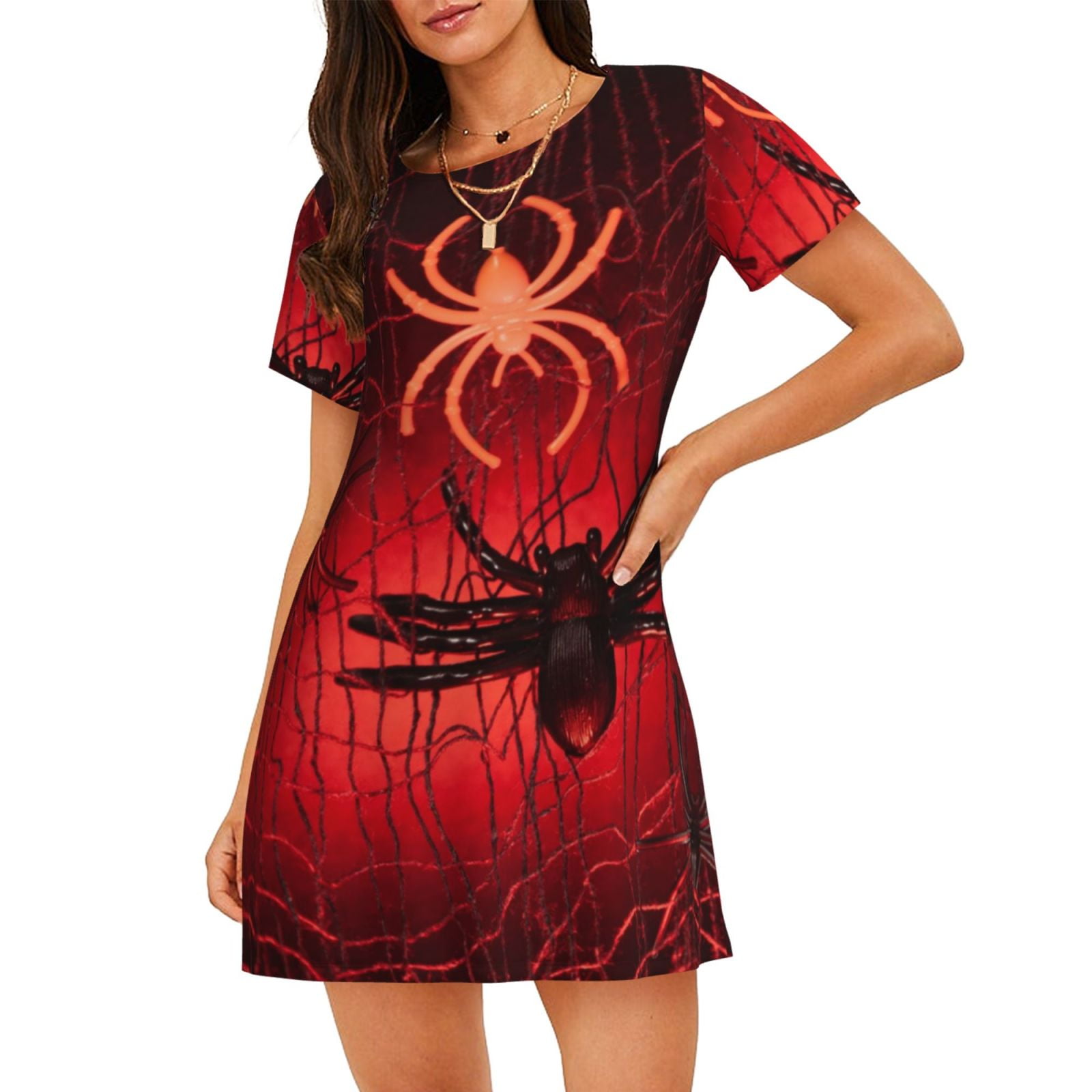 Vsdgher Black Spider Web With Spiders Pattern Womens Short Sleeve ...