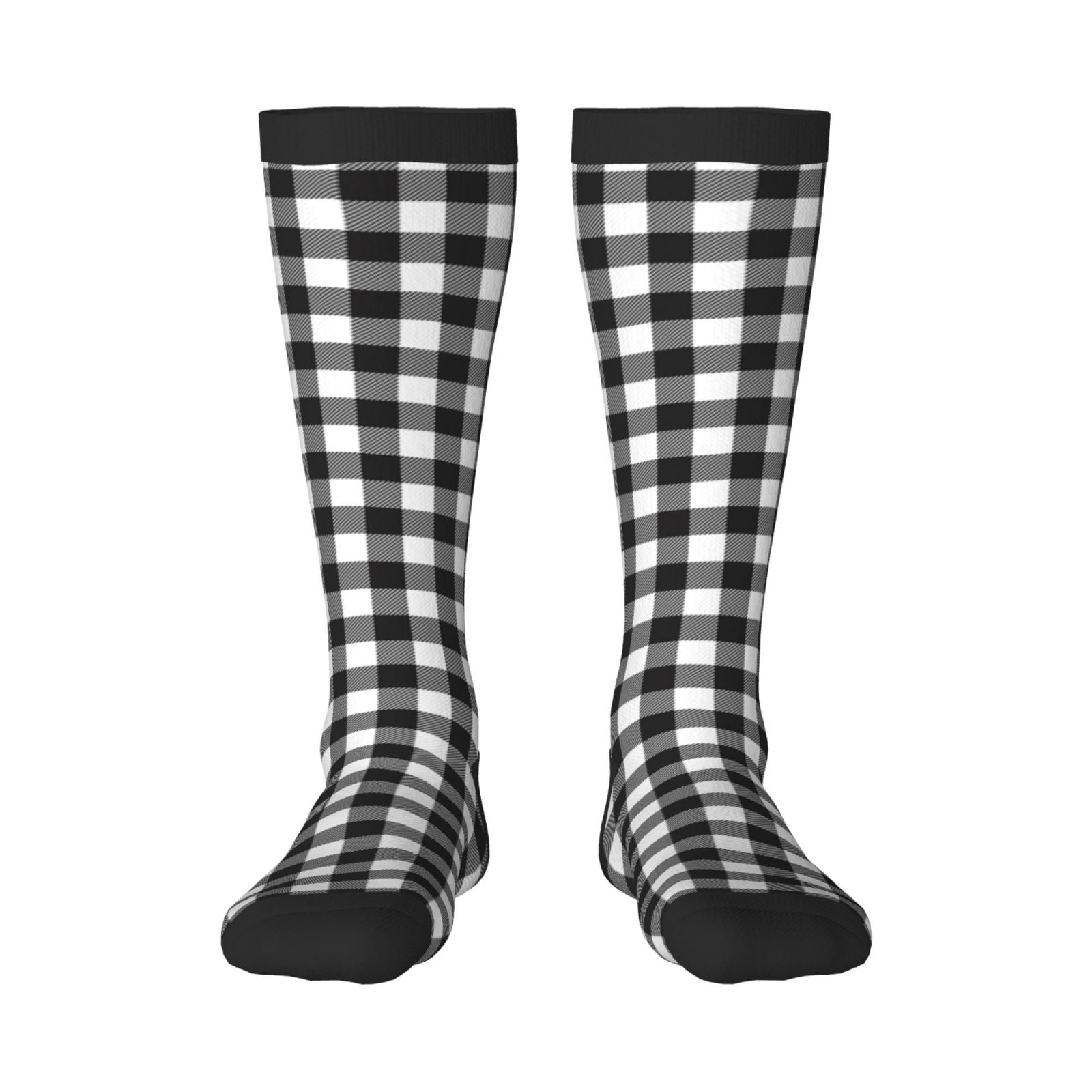 Vsdgher Black White Plaid Print Thigh High Socks Extra Long Stretchy ...