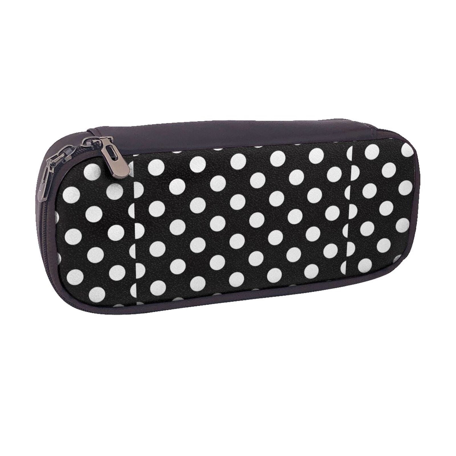 Vsdgher Black and White Polka Dot Print Pen Case Leather Pencil Pouch ...