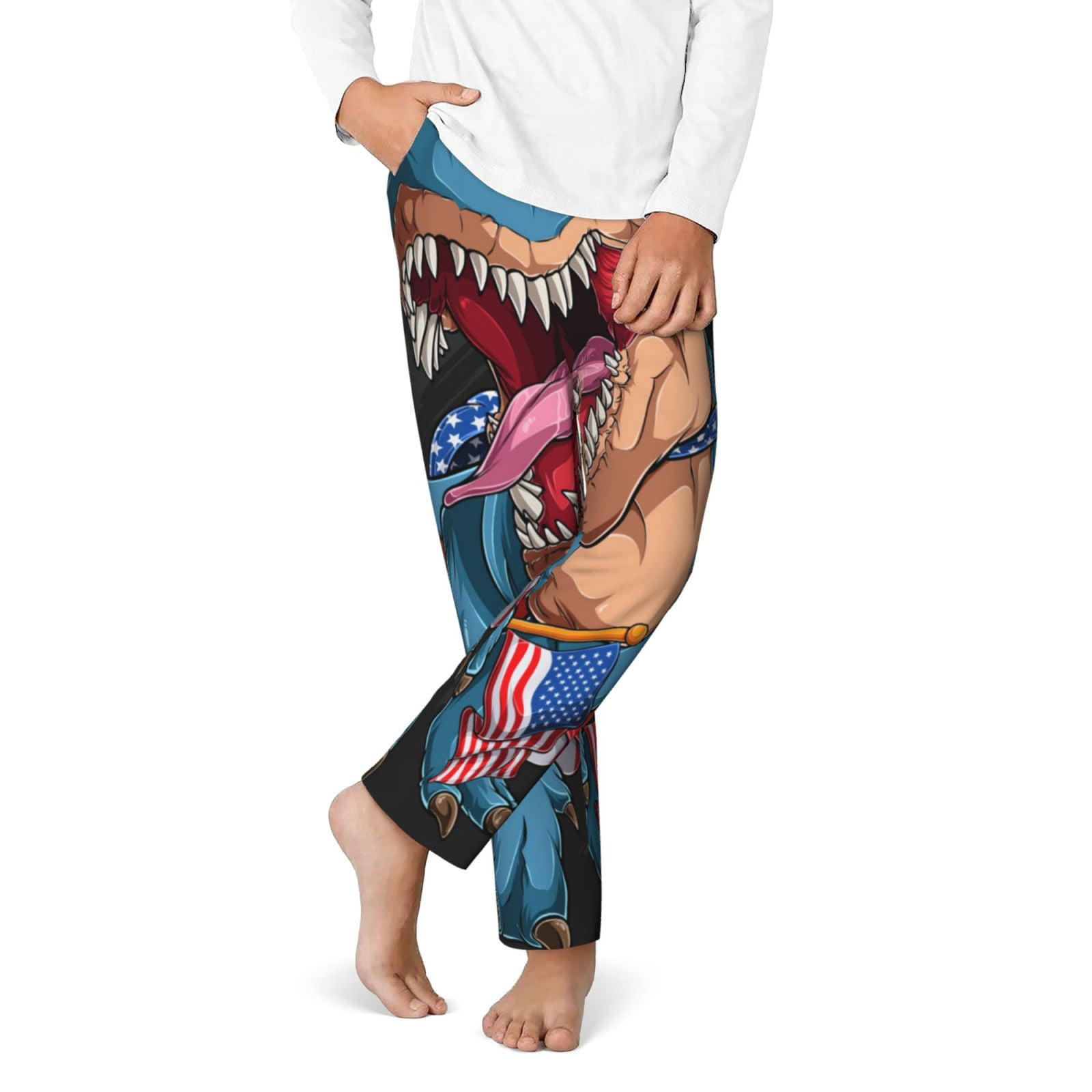 Vsdgher Blue Dinosaur Print Kids Pajama Pants,Long Sleep Plaid Pants ...