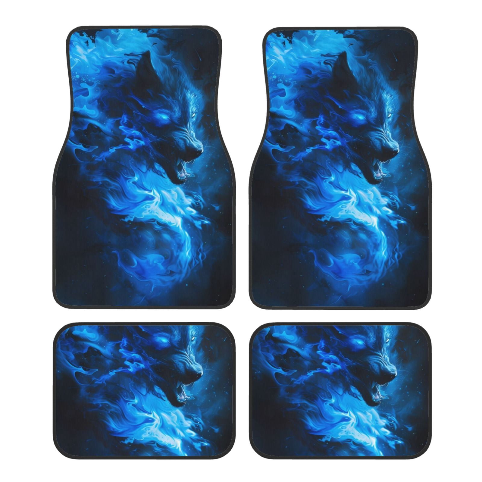 Vsdgher Blue Fire Cool Wolf Car Foot Mat Set of 4 Pieces Universal ...