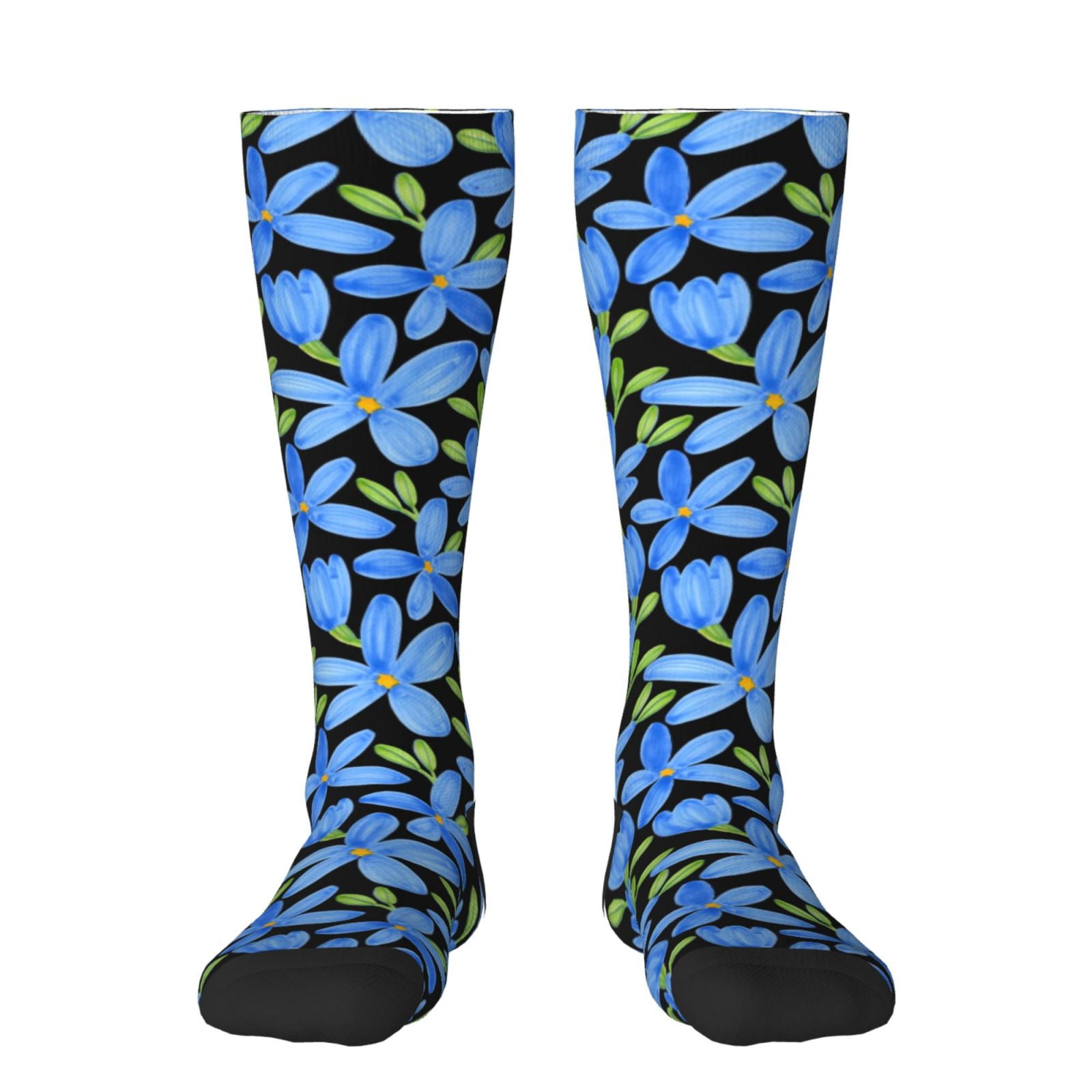 Vsdgher Blue Flowers Print Thigh High Socks Extra Long Stretchy Sock ...
